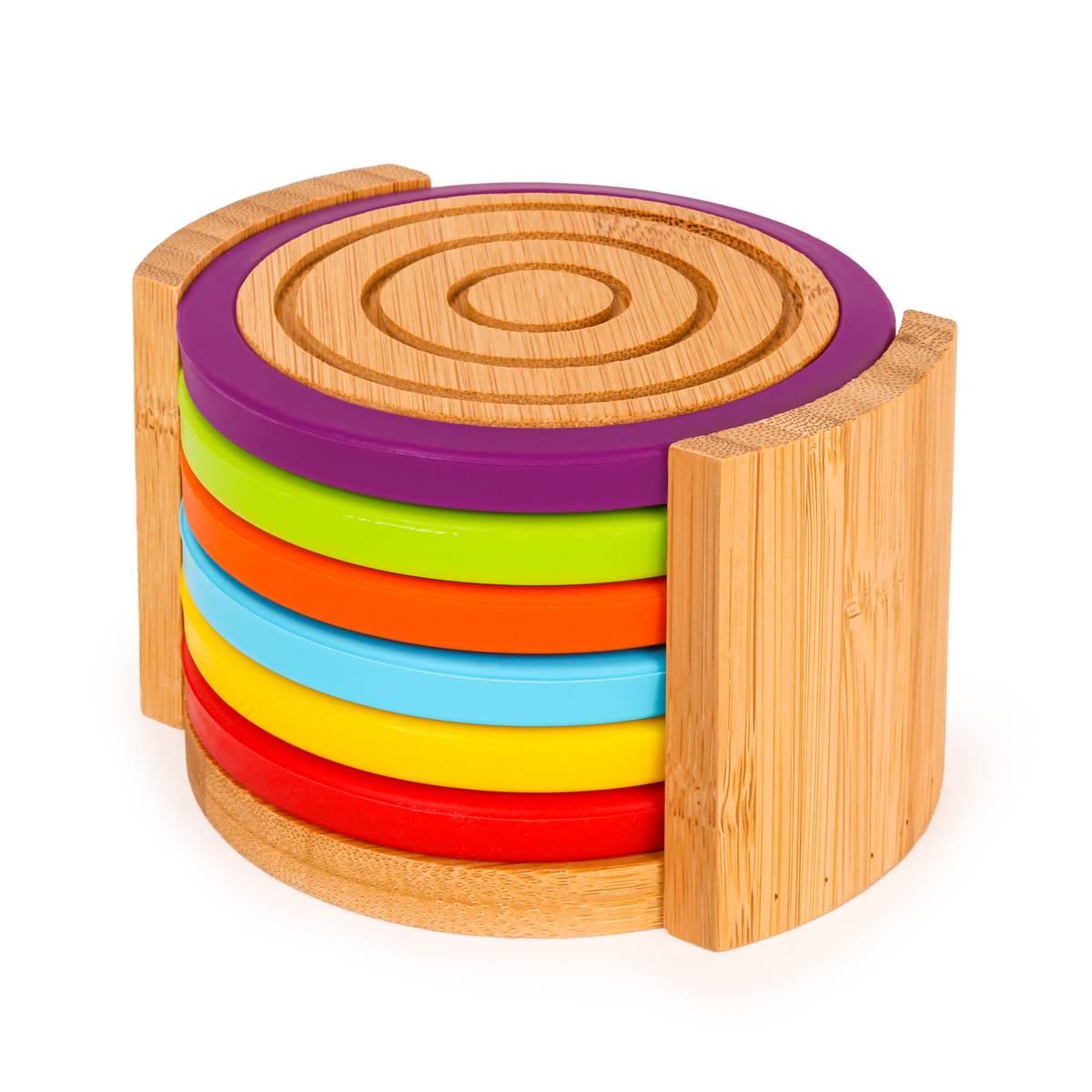 BergHOFF 7pc. Bamboo Colored Rim Round Coasters Set