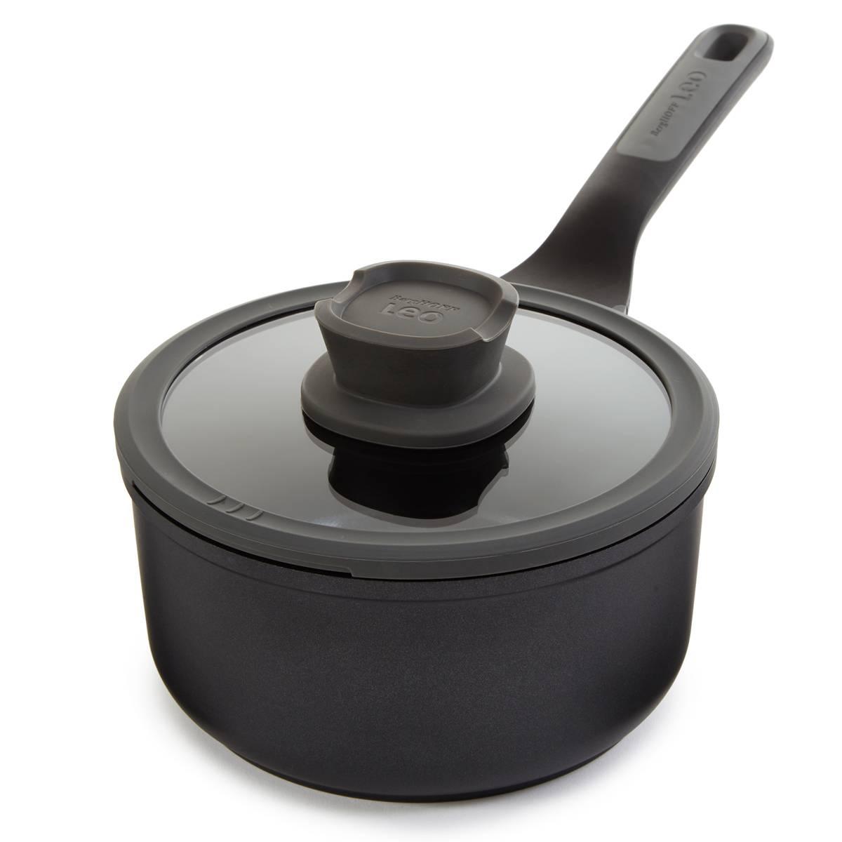 BergHOFF Leo Stone+ Ceramic 2-qt. Non-Stick Sauce Pan with Lid  One Size  Black