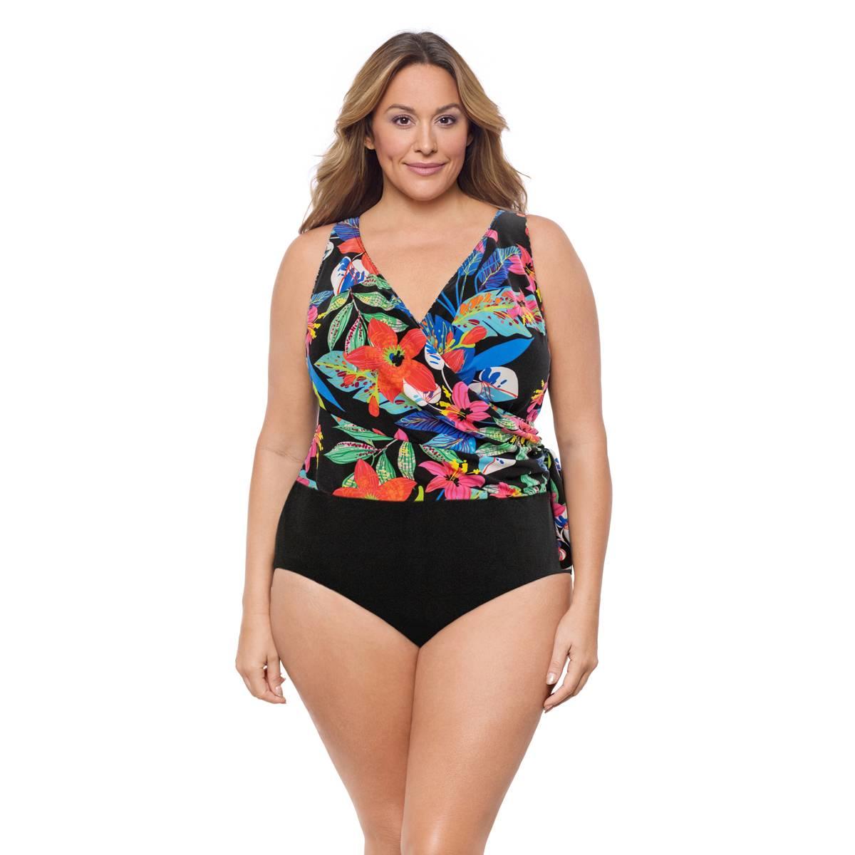 Click here for Plus Size Great Lengths Floral Shade Draped One Pi... prices