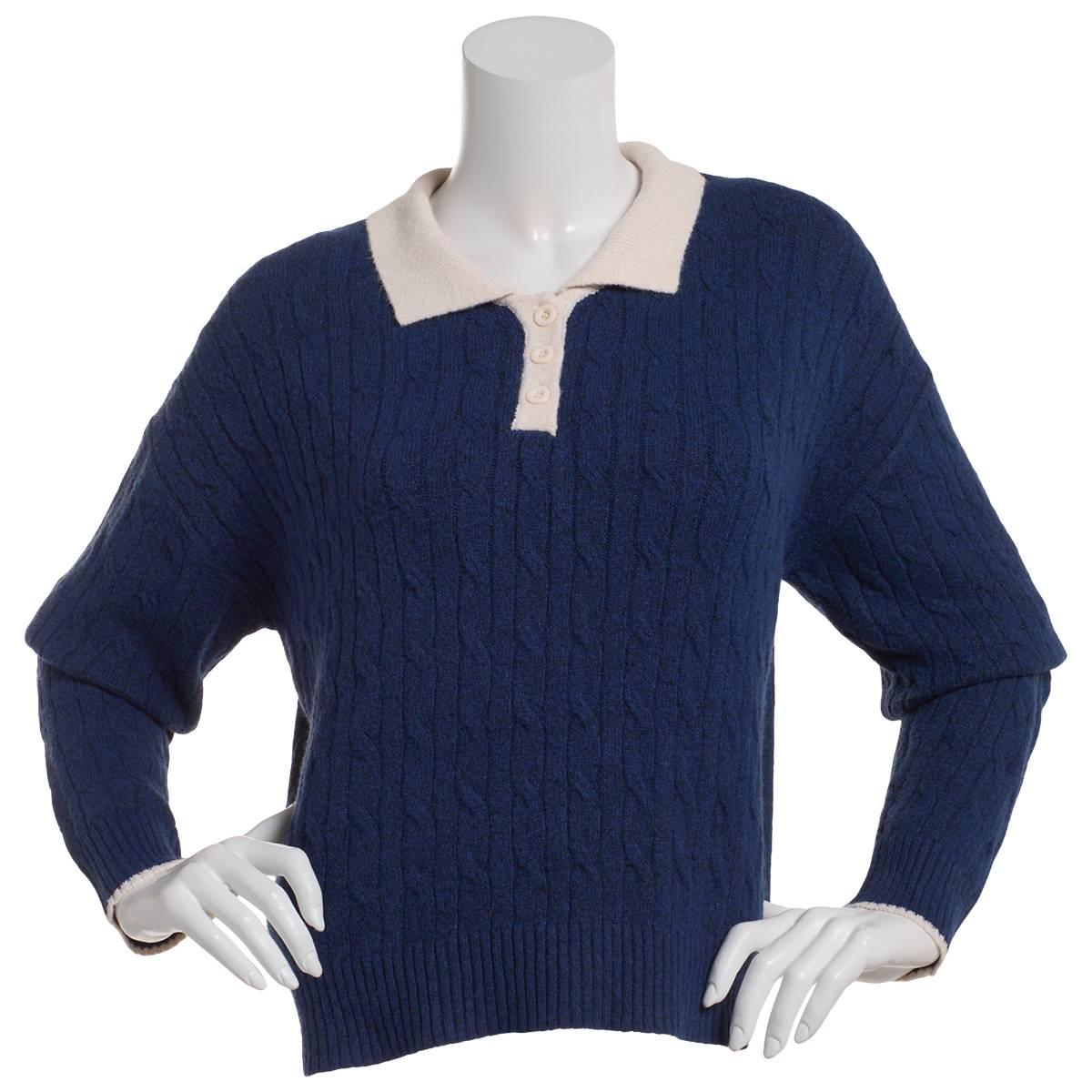 Click here for Juniors Freshman Mossy Cable Knit Polo Sweater prices
