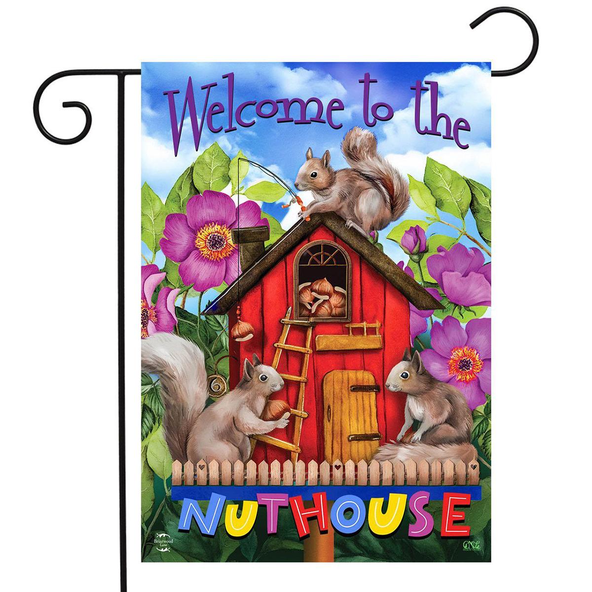 Click here for Briarwood Lane Welcome to the Nuthouse Garden Flag prices