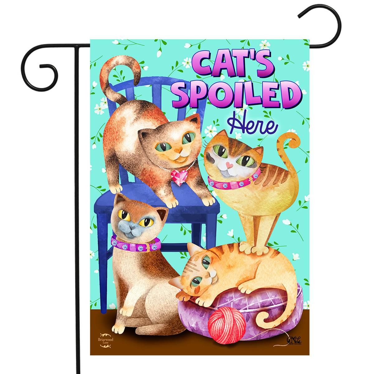 Click here for Briarwood Lane Cats Spoiled Here Garden Flag prices