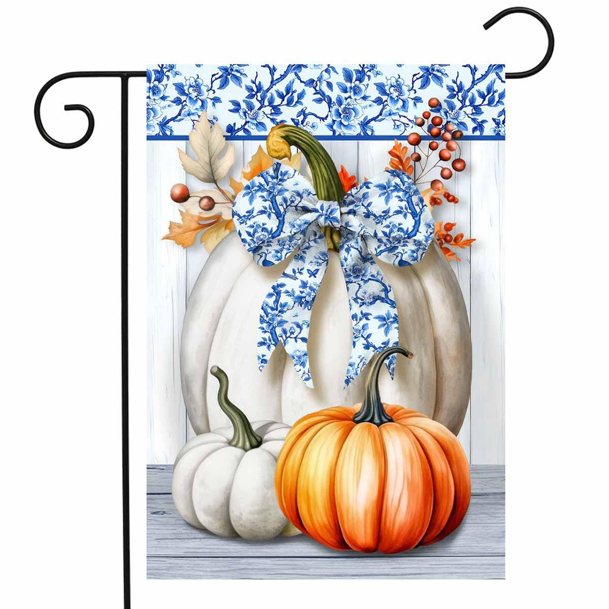 Click here for Briarwood Lane Blue & White Pumpkins Garden Flag prices