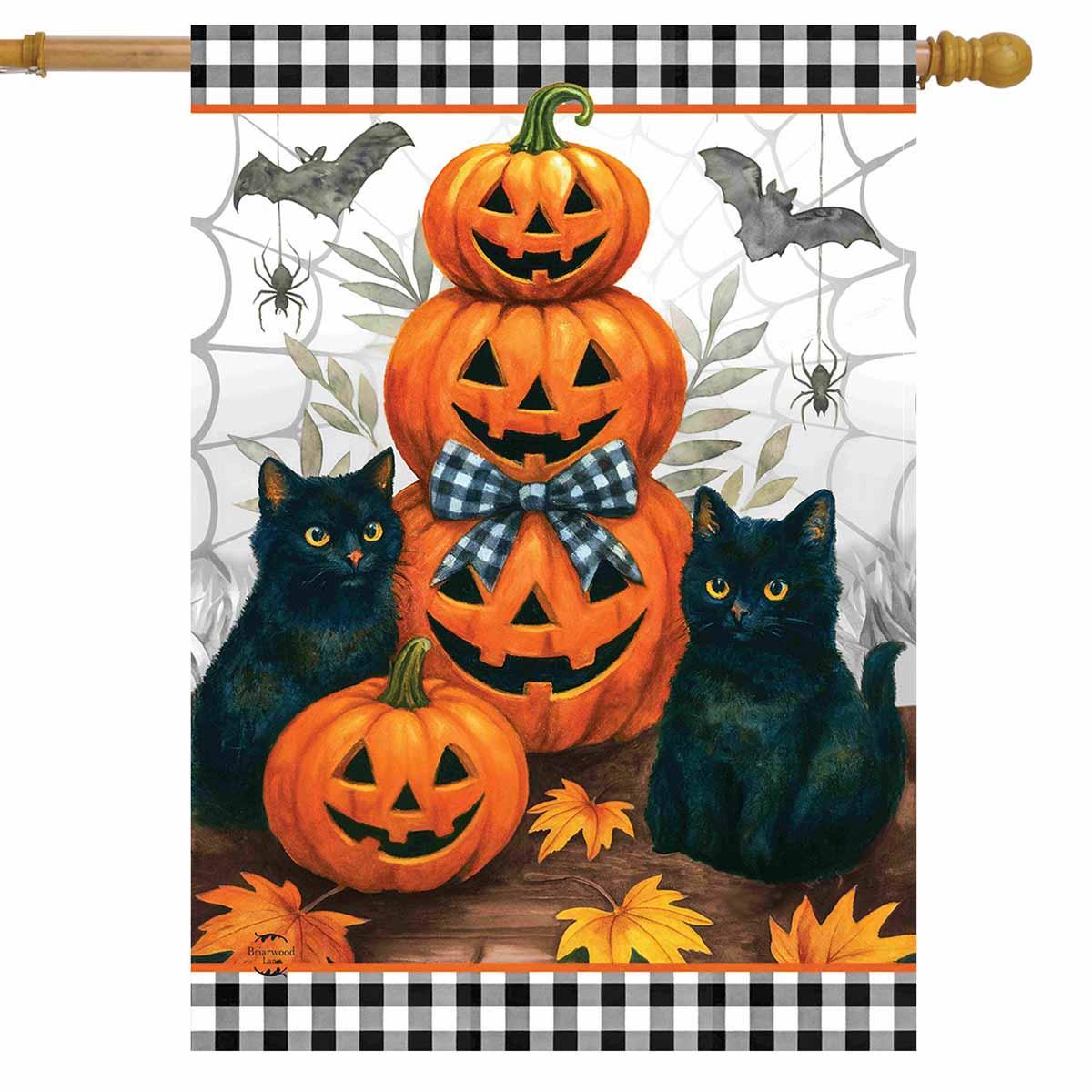 Click here for Briarwood Lane Black Cat Pumpkin Stack House Flag prices