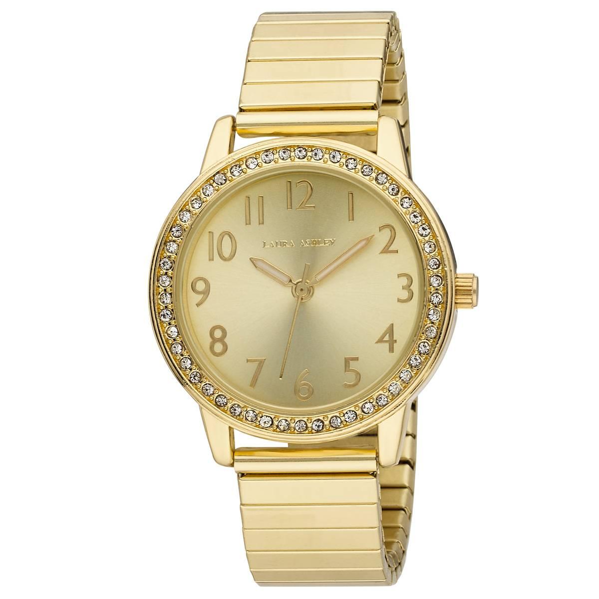 Click here for Womens Laura Ashley(R) Gold Stone Bezel Stretch Wa... prices