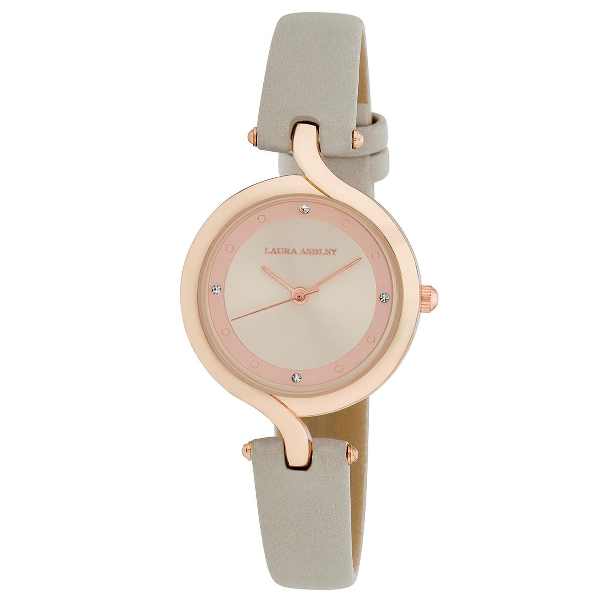 Laura Ashley Womens Quartz Gray Leather Watch  30mm - Rose Gold
