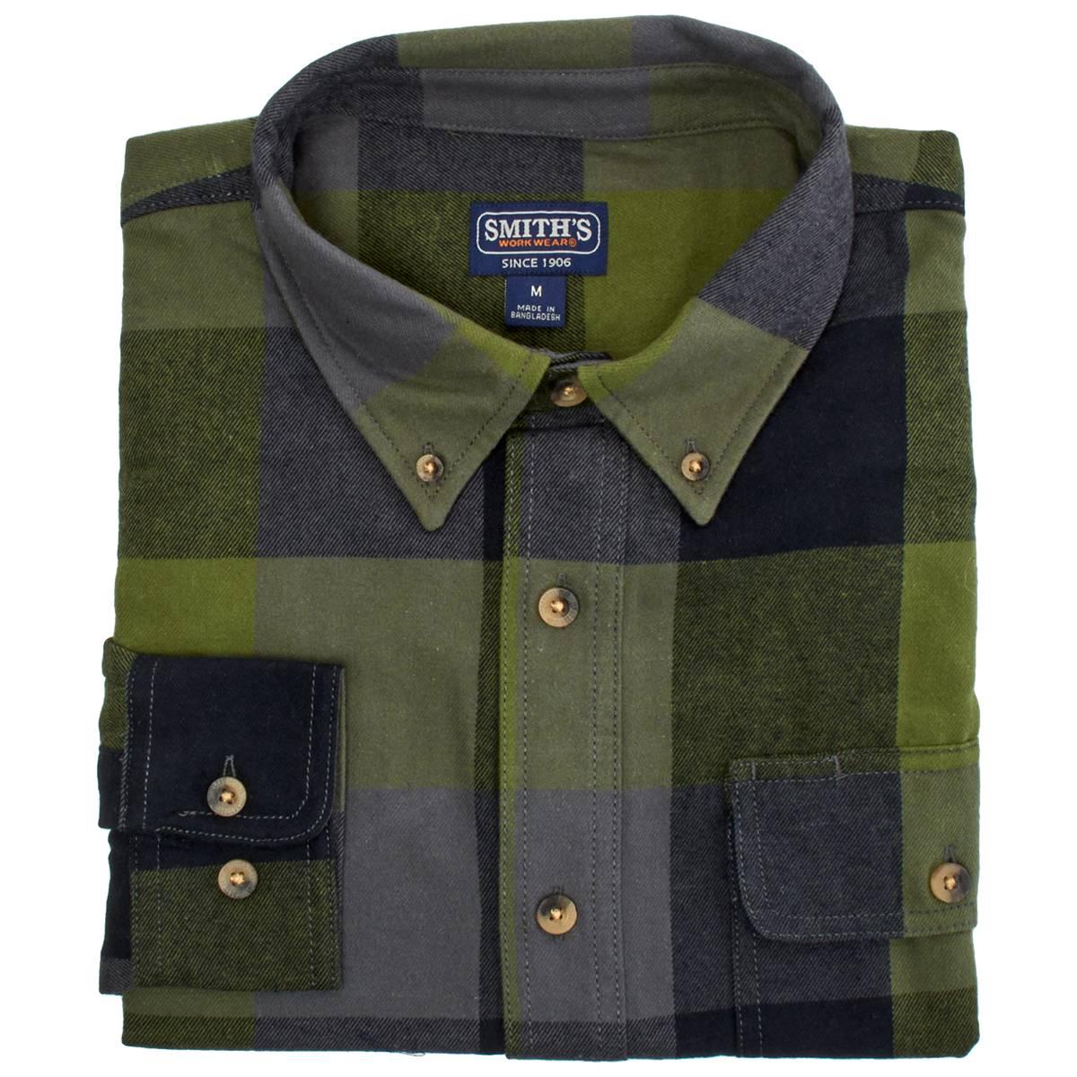 Click here for Mens Smiths Plaid Flannel Shirt - Lively Olive/Gre... prices