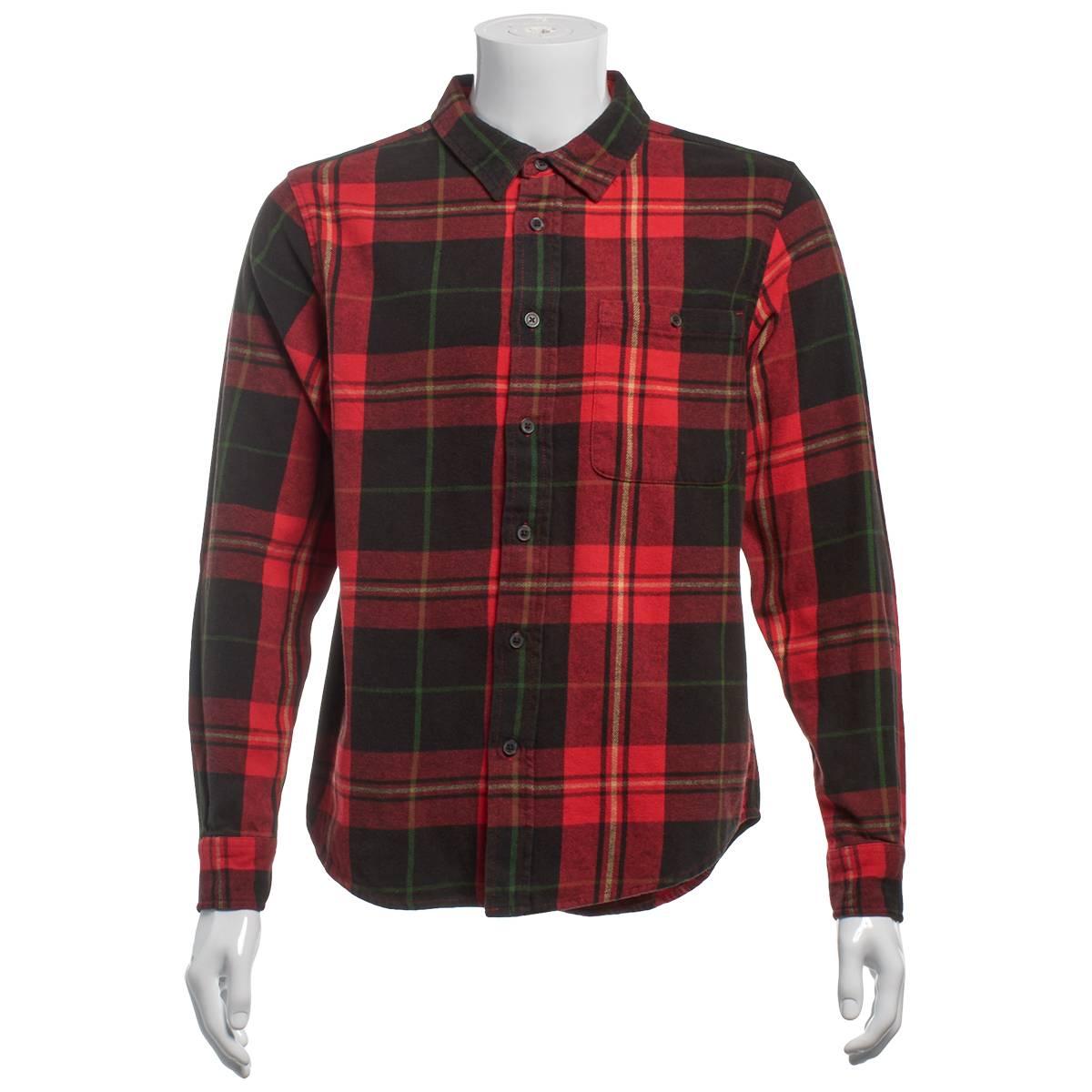 Mens Hallstatt Distressed Twill Flannel Shirt - Fiery Red