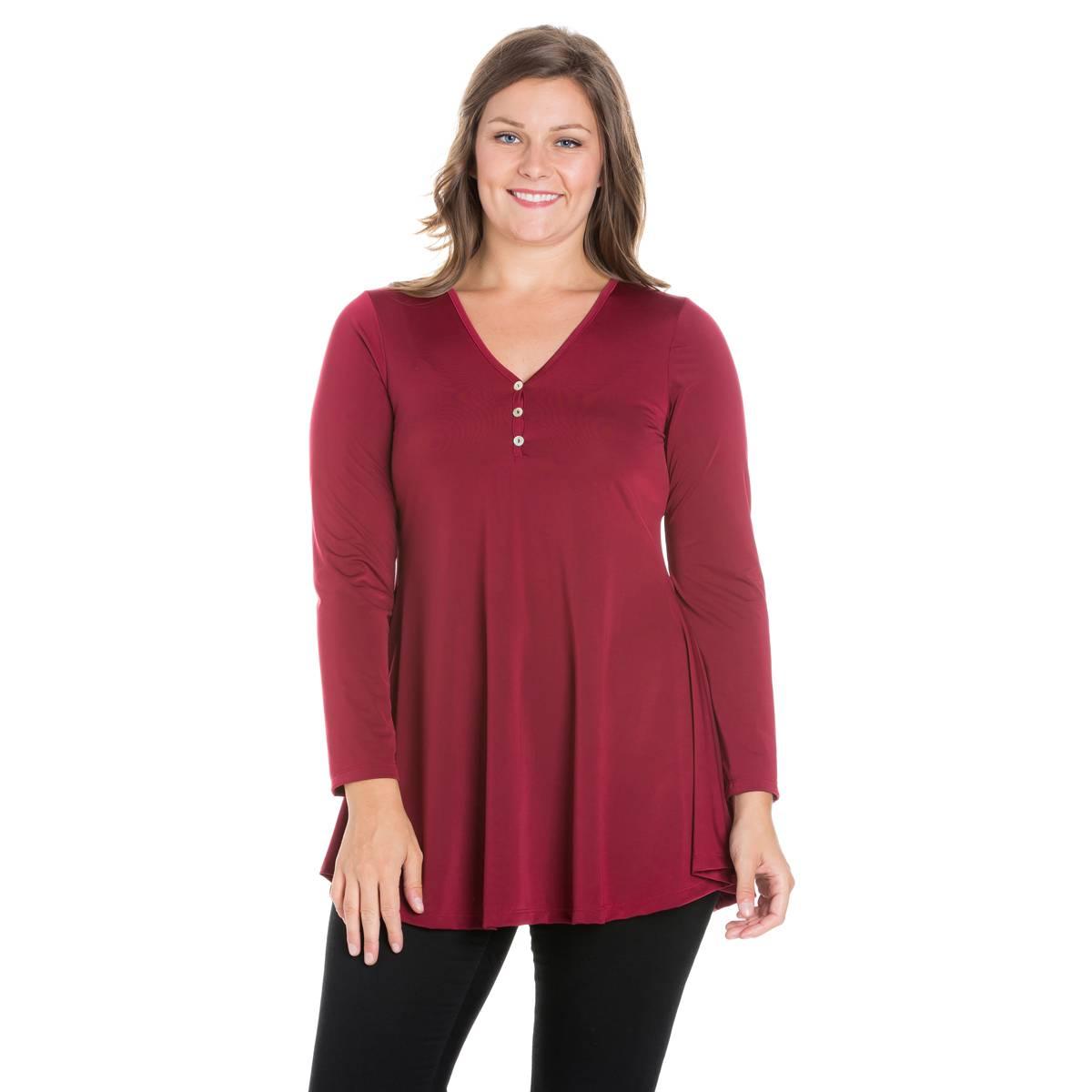 Click here for Plus Size 24/7 Comfort Apparel Flared Henley Tunic... prices