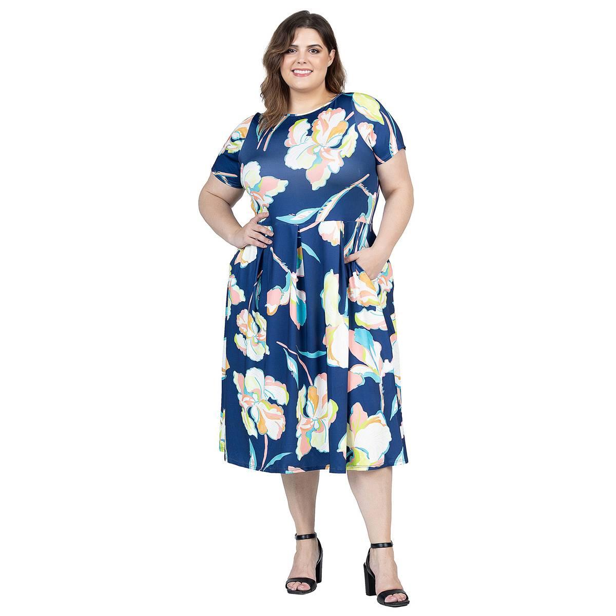 Click here for Plus Size 24/7 Comfort Apparel Blue Floral Fit & F... prices