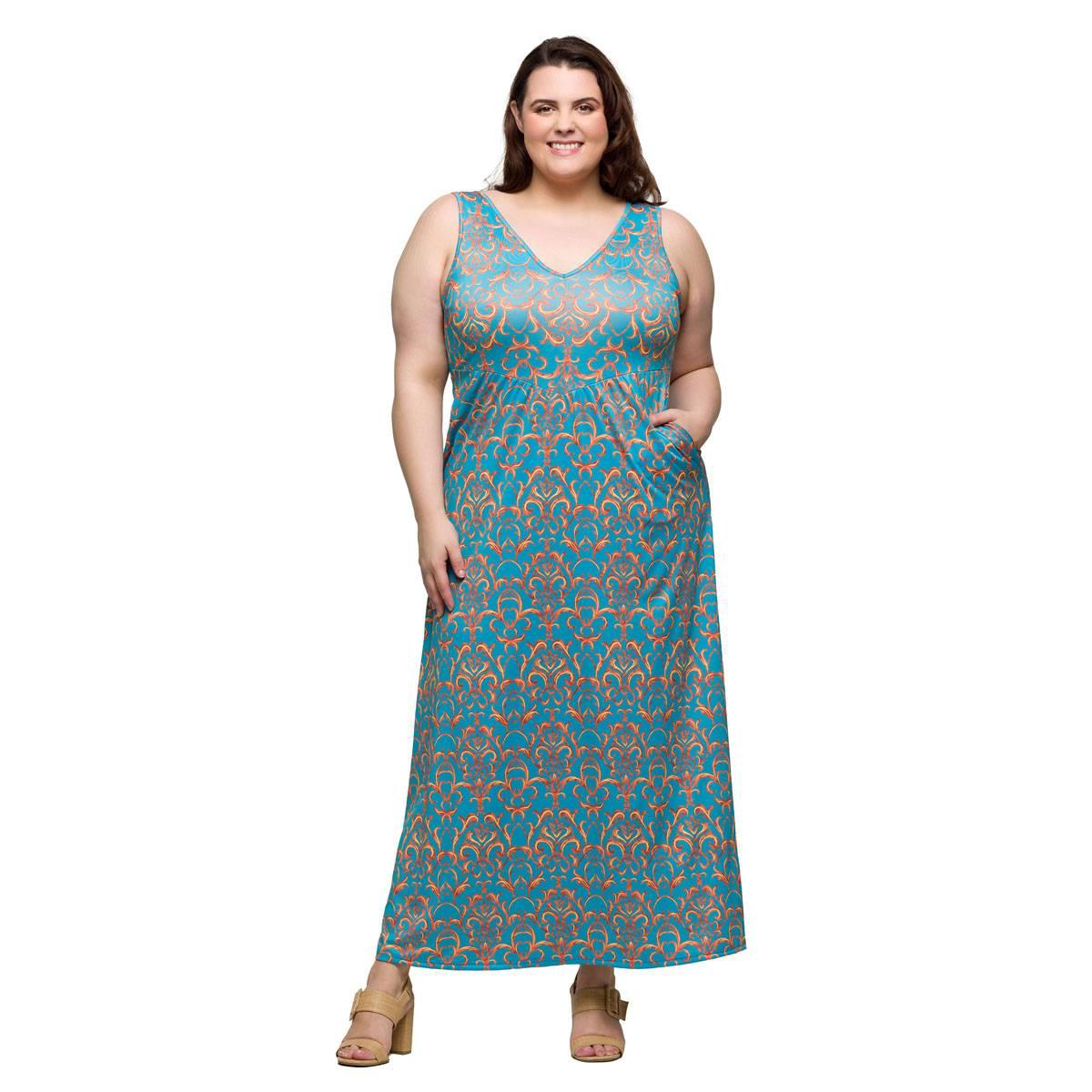 Plus Size 24/7 Comfort Apparel Sky Blue Sleeveless Maxi Dress