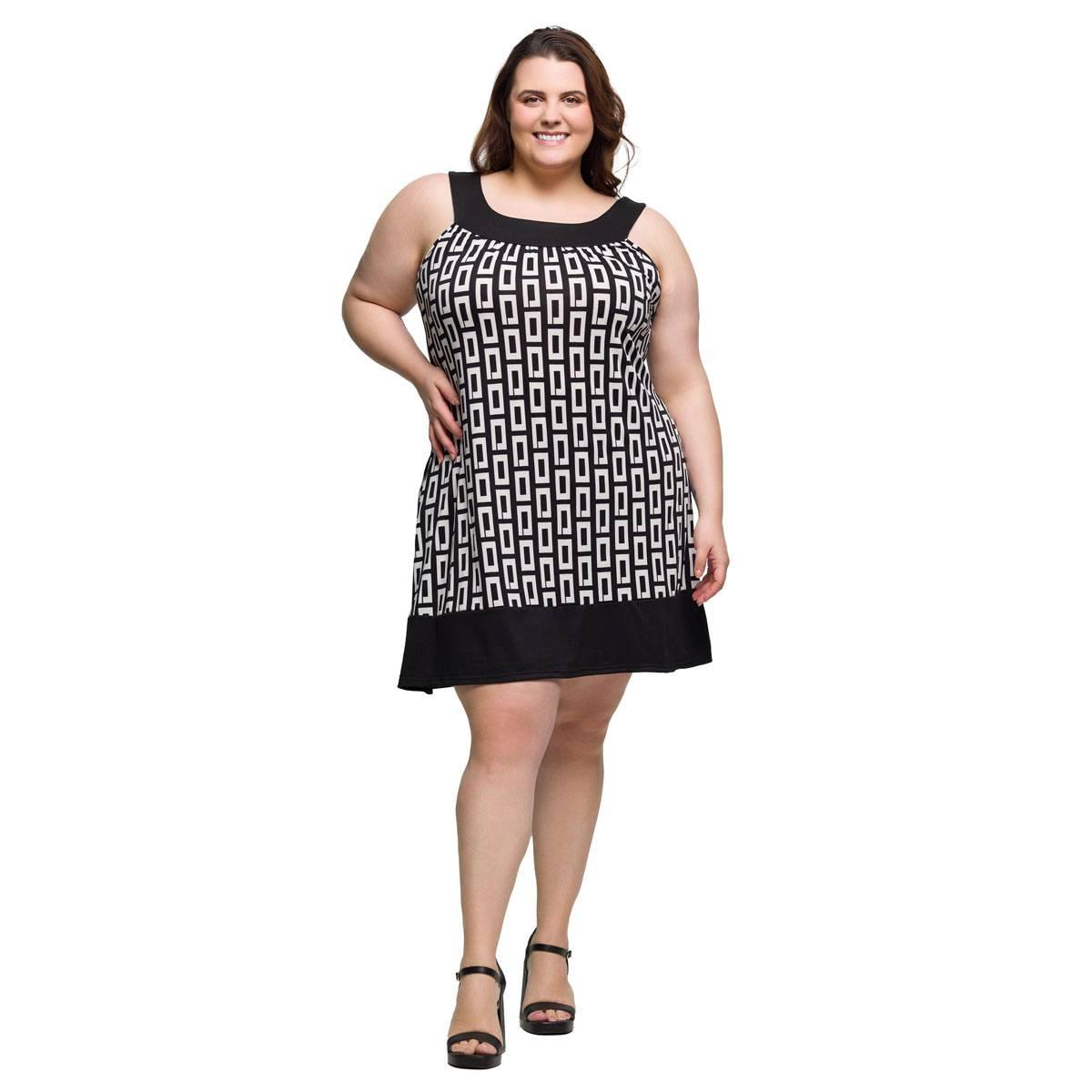24seven Comfort Apparel Plus Size Scoop Neck Sleeveless Knee Length Dress - Black Multi