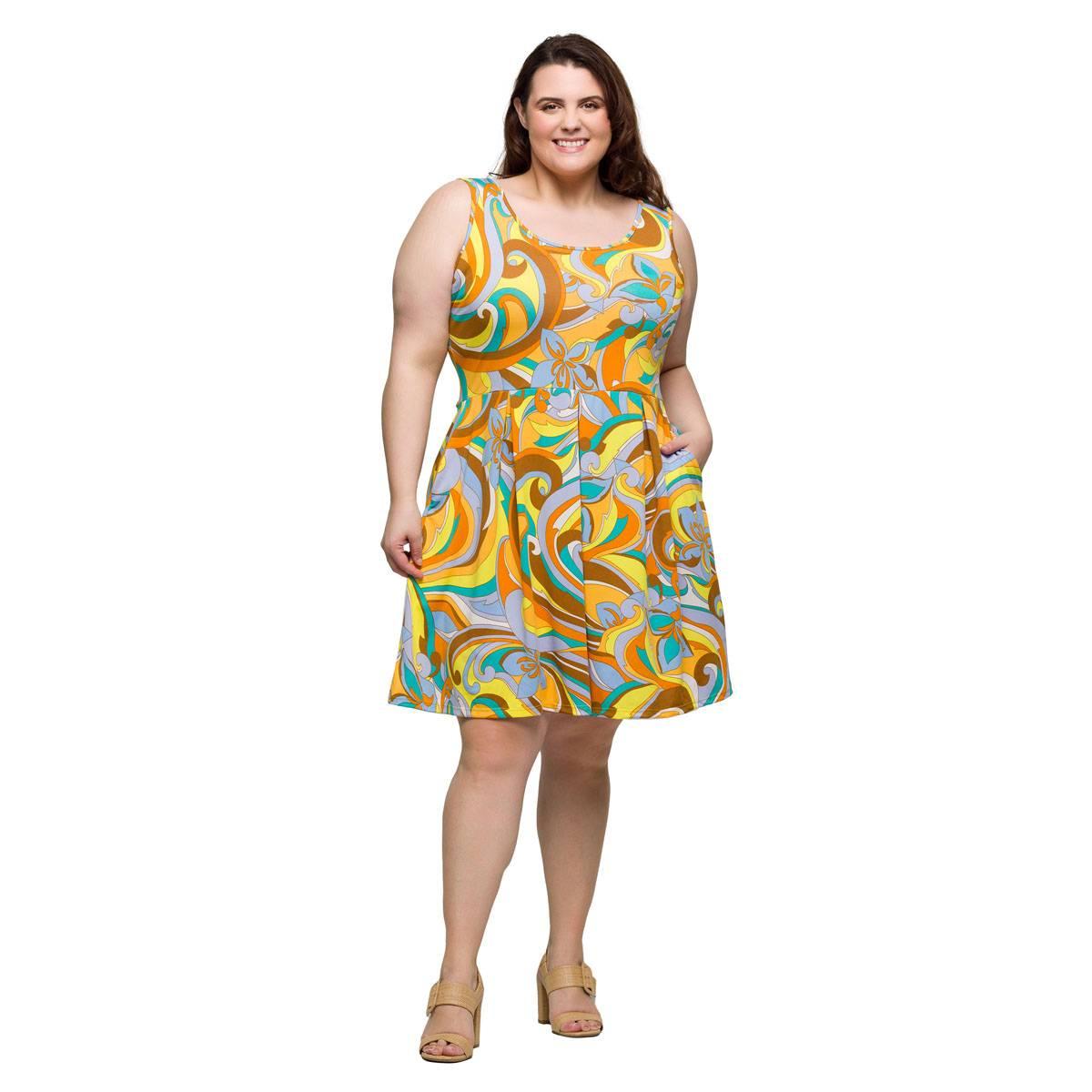 Plus Size 24/7 Comfort Apparel Yellow Paisley Fit & Flare Dress