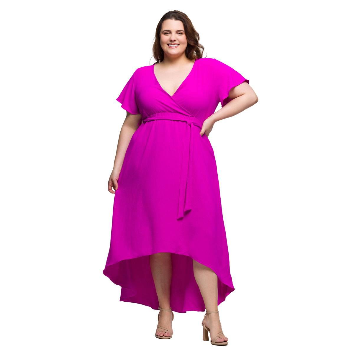 24seven Comfort Apparel Plus Size V-Neck Belted Faux Wrap High Low Dress - Purple