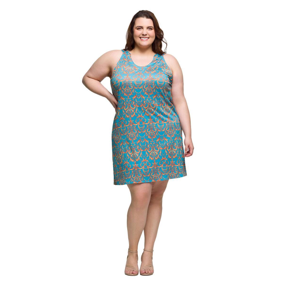 24seven Comfort Apparel Plus Size Sleeveless Knee Length Shift Dress - Blue Multi