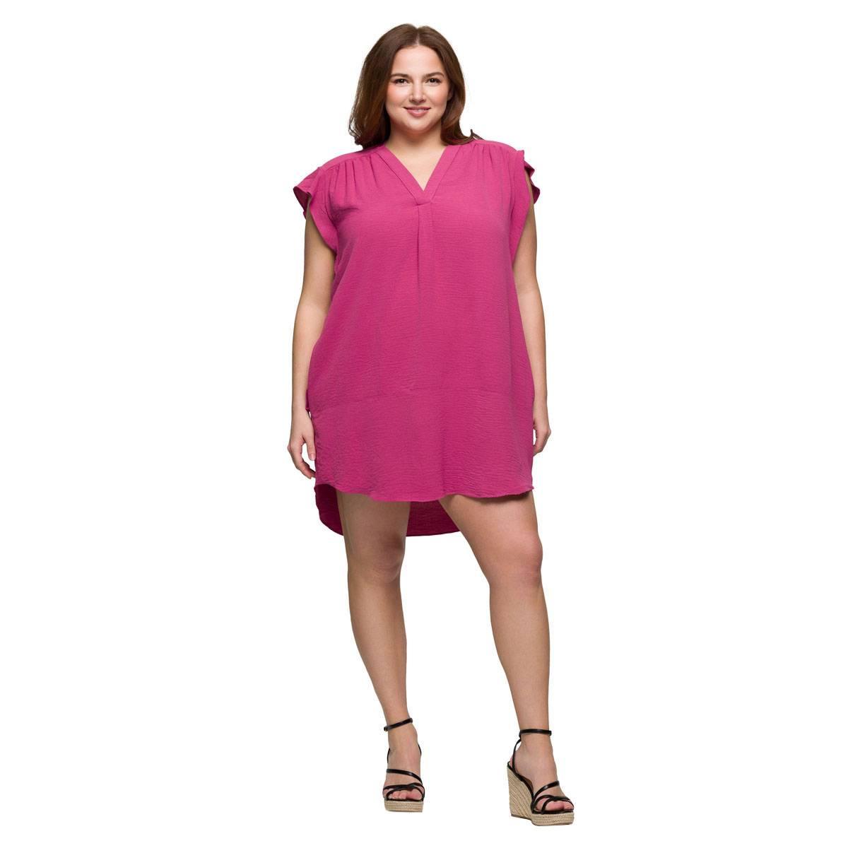 24seven Comfort Apparel Plus Size V-Neck Cap Sleeve Knee Length Pocket Dress - Blue