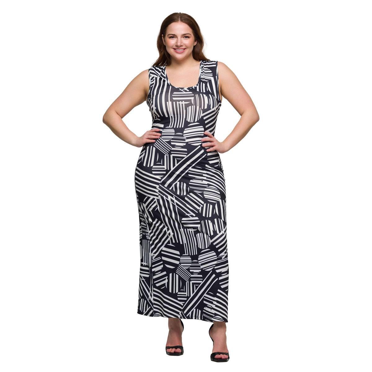 24seven Comfort Apparel Plus Size Razorback Tank Casual Maxi Dress - Black Multi