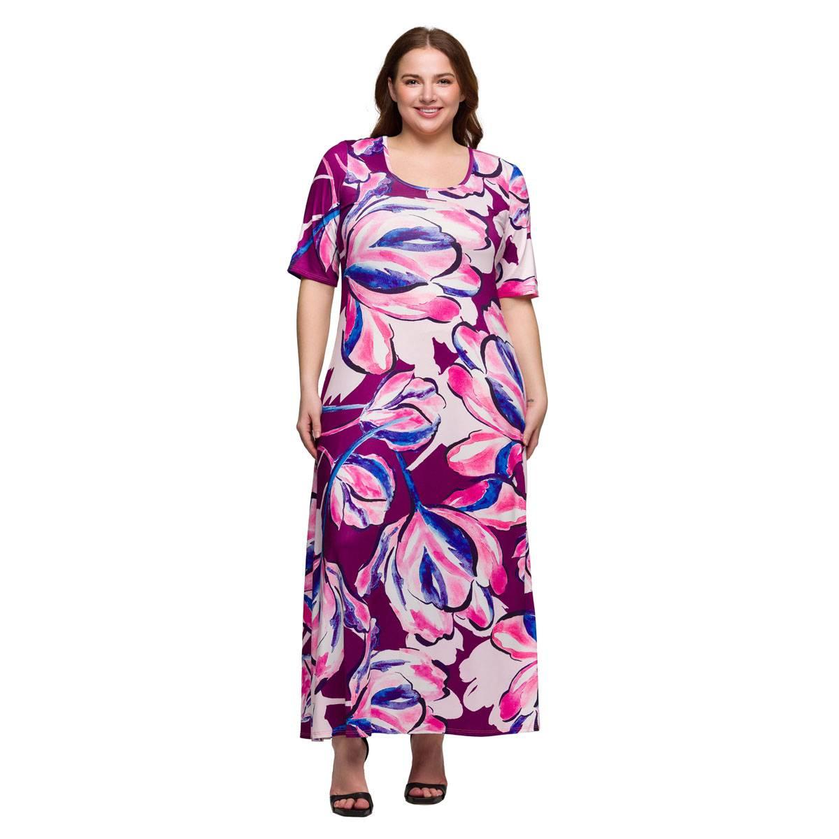 Click here for Plus Size 24/7 Comfort Apparel Purple Floral Maxi... prices