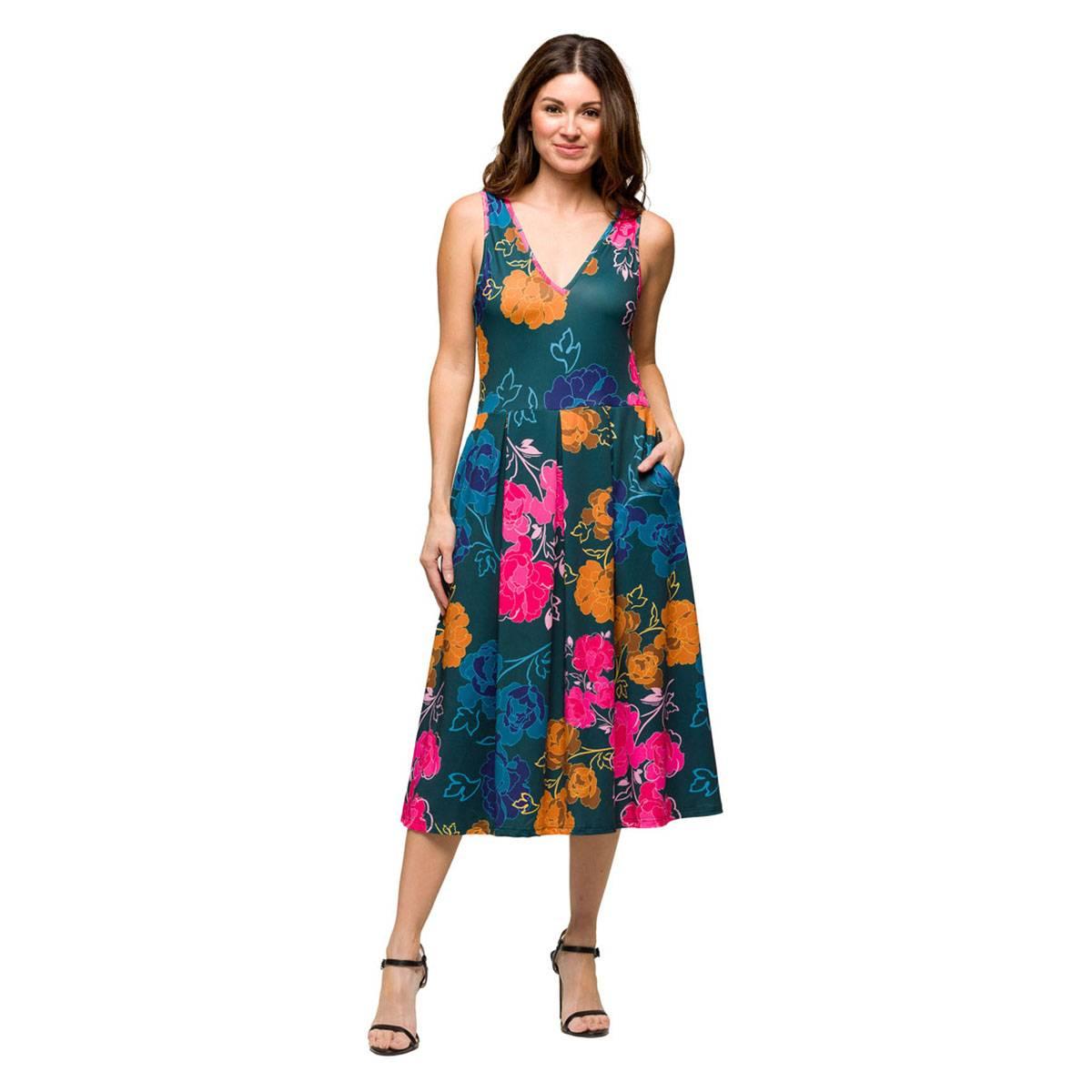 Click here for Womens 24/7 Comfort Apparel Green Floral Fit & Fla... prices