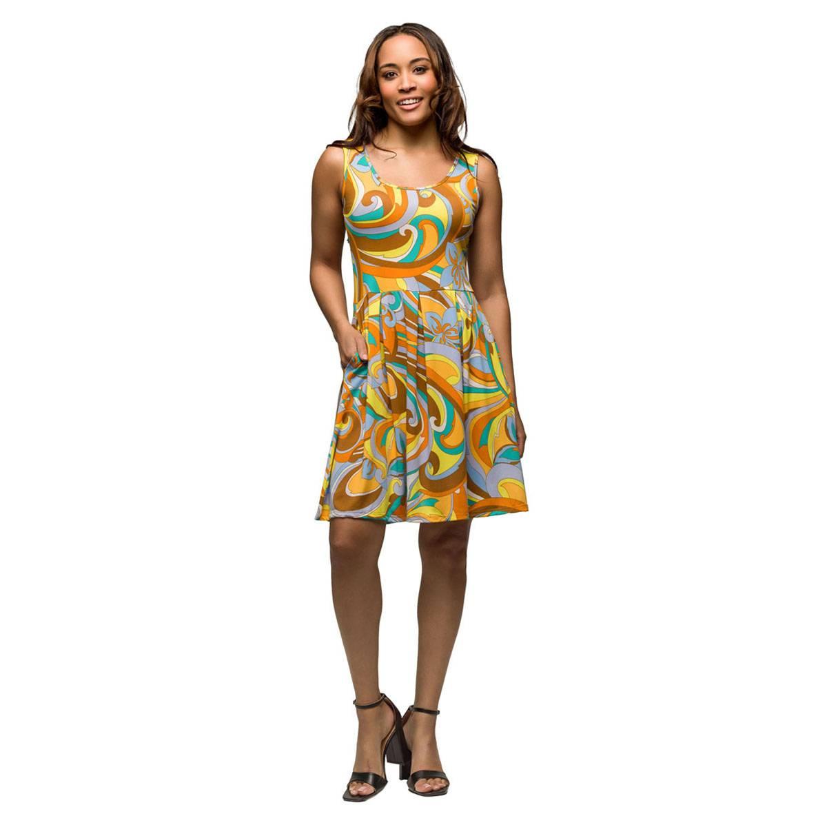 24seven Comfort Apparel Womens Sleeveless Pleated Knee Length Pocket Dress - Brown Mult