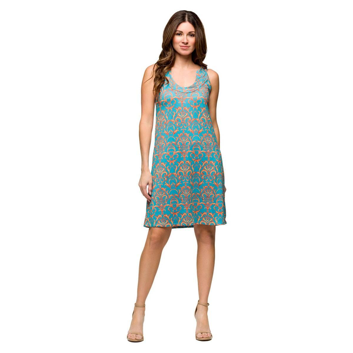 24seven Comfort Apparel Womens Teal Sleeveless Knee Length Shift Dress - Blue Multi