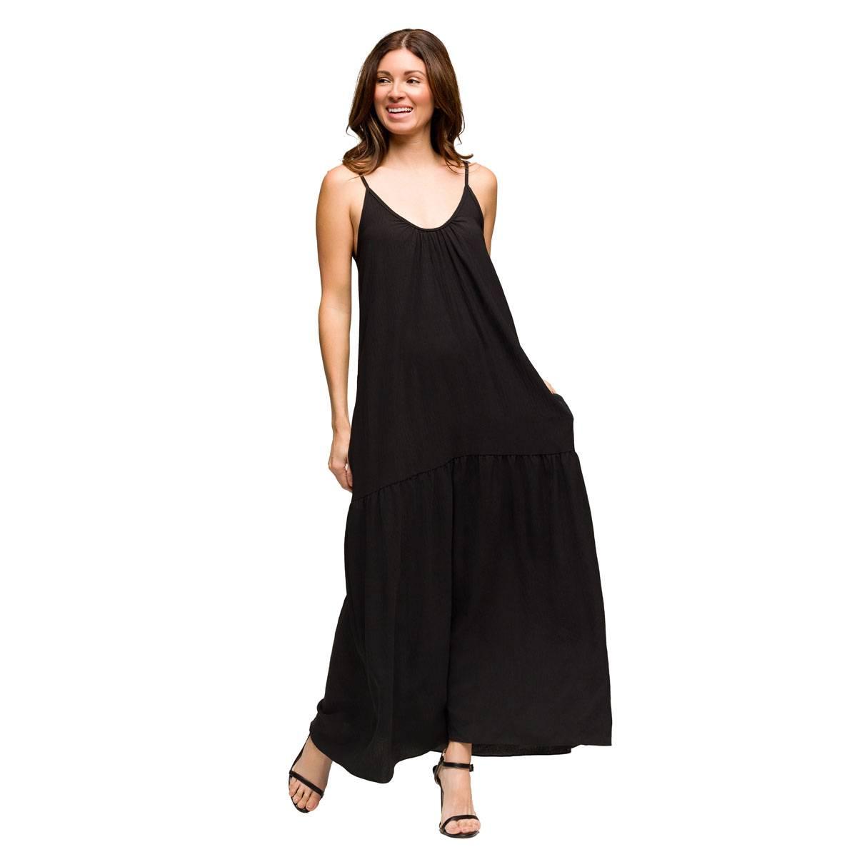 24seven Comfort Apparel Womens Lightweight Spaghetti Strap Pocket Maxi Dress - Black