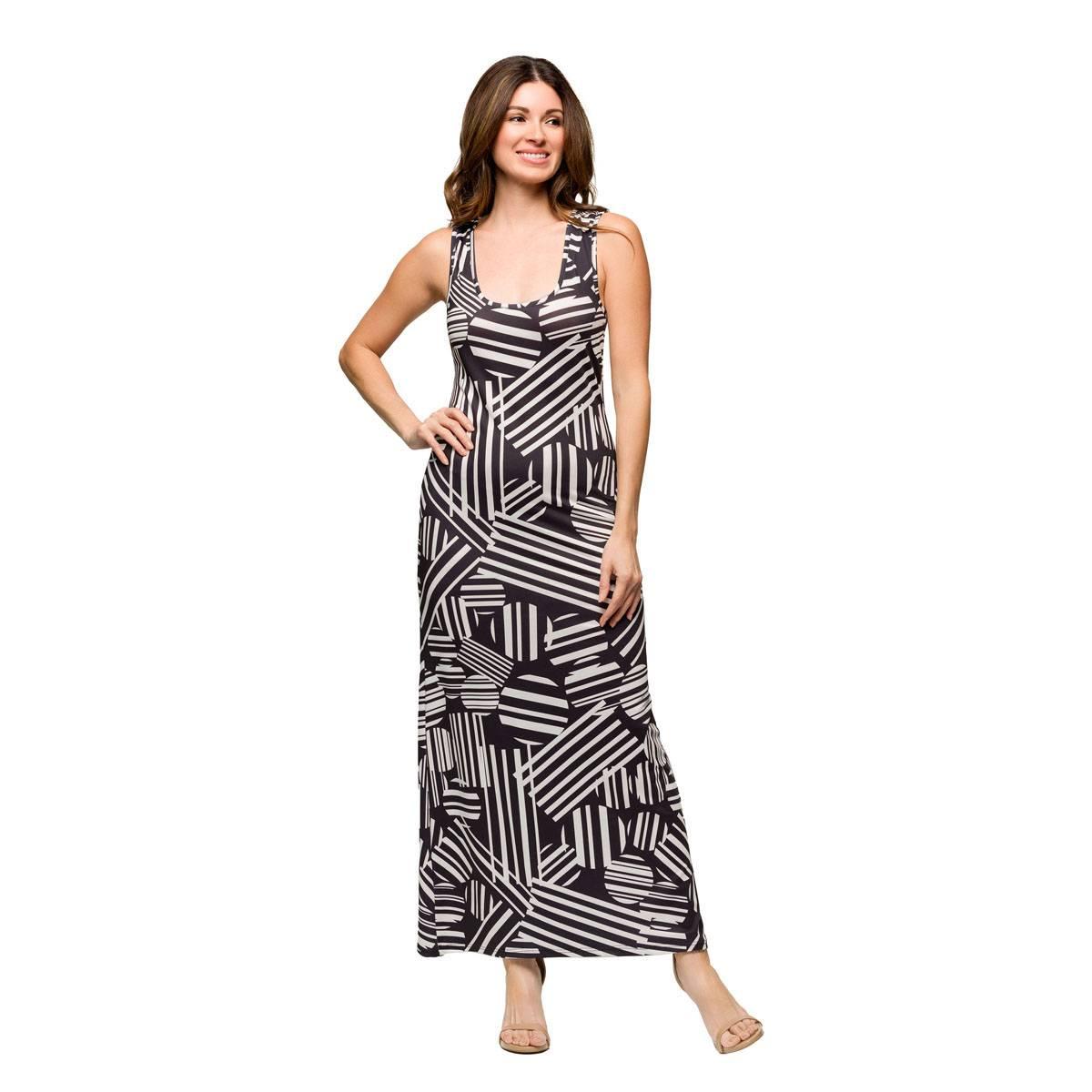 24seven Comfort Apparel Womens Razorback Tank Casual Maxi Dress - Black Multi