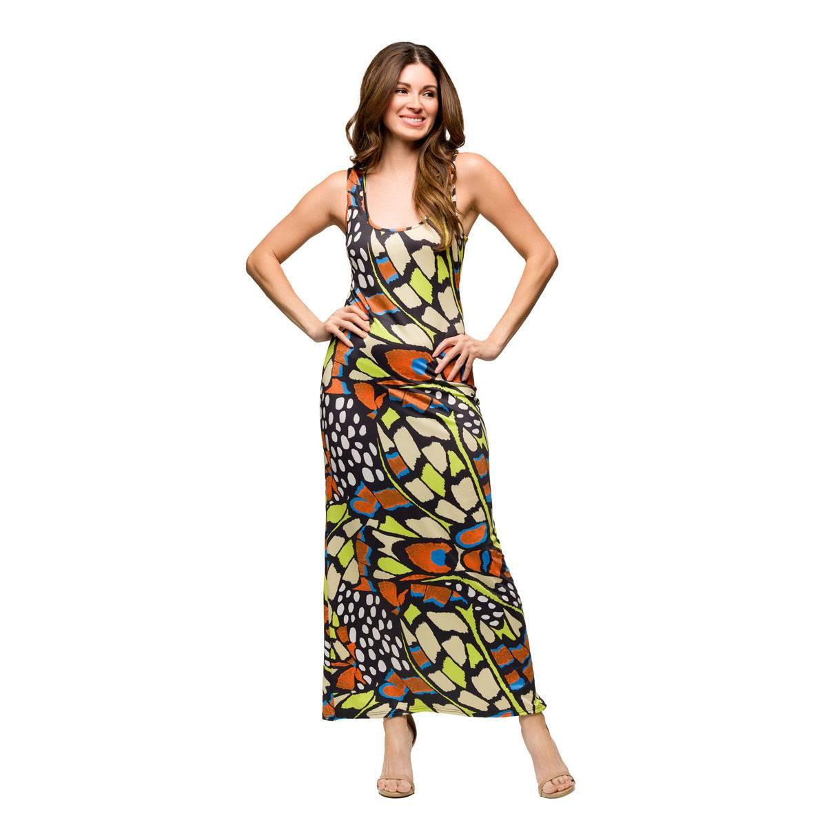 24seven Comfort Apparel Womens Razorback Tank Casual Maxi Dress - Yellow Mul