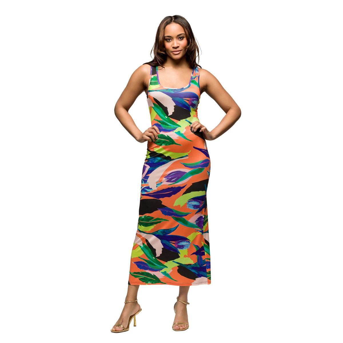 24seven Comfort Apparel Womens Multicolor Womens Razorback Tank Casual Maxi Dress - Orange Mul