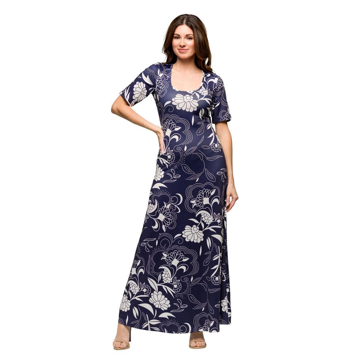 24seven Comfort Apparel Womens Elbow Sleeve Casual A Line Maxi Dress - Grey Multi