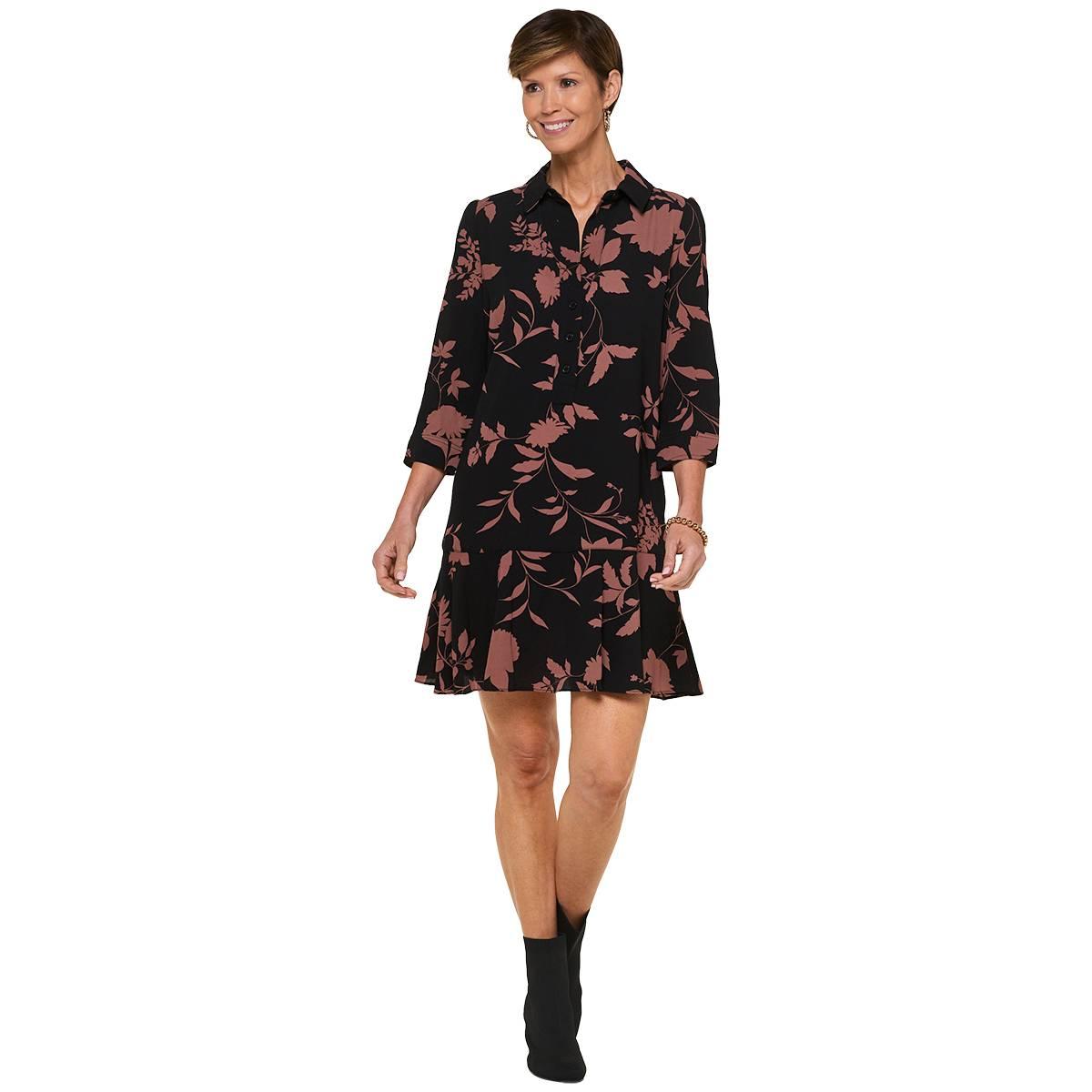Click here for Petite Robbie Bee 3/4 Sleeve Leaf Ruffle Hem Shift... prices