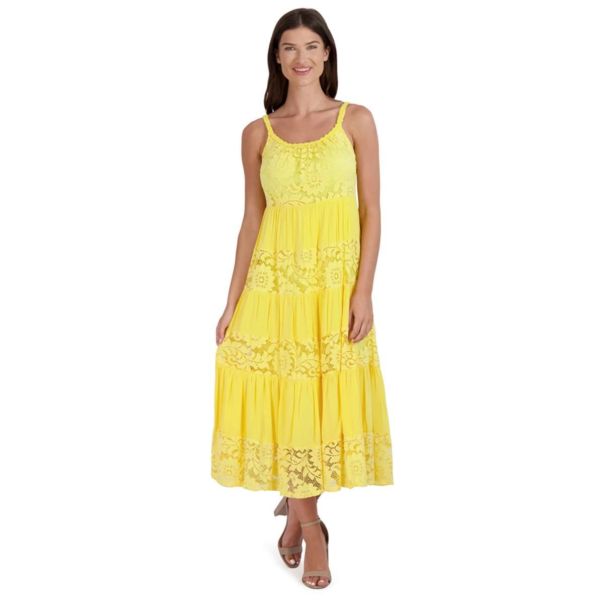 Click here for Petite Robbie Bee Sleeveless Gauze Floral Lace Mid... prices