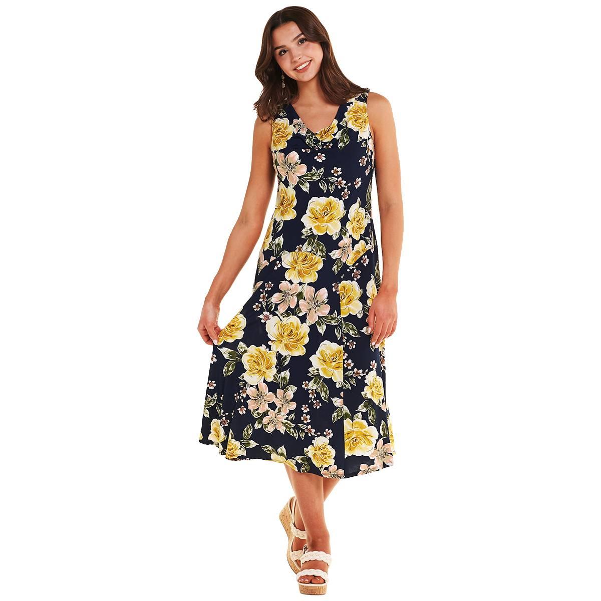 Click here for Womens Robbie Bee Sleeveless Floral Drape Neck A-L... prices