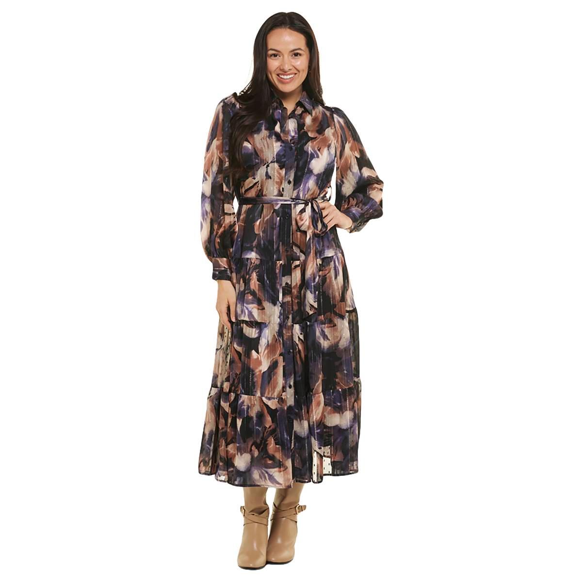 Click here for Womens Robbie Bee Long Sleeve Abstract Satin Midi... prices