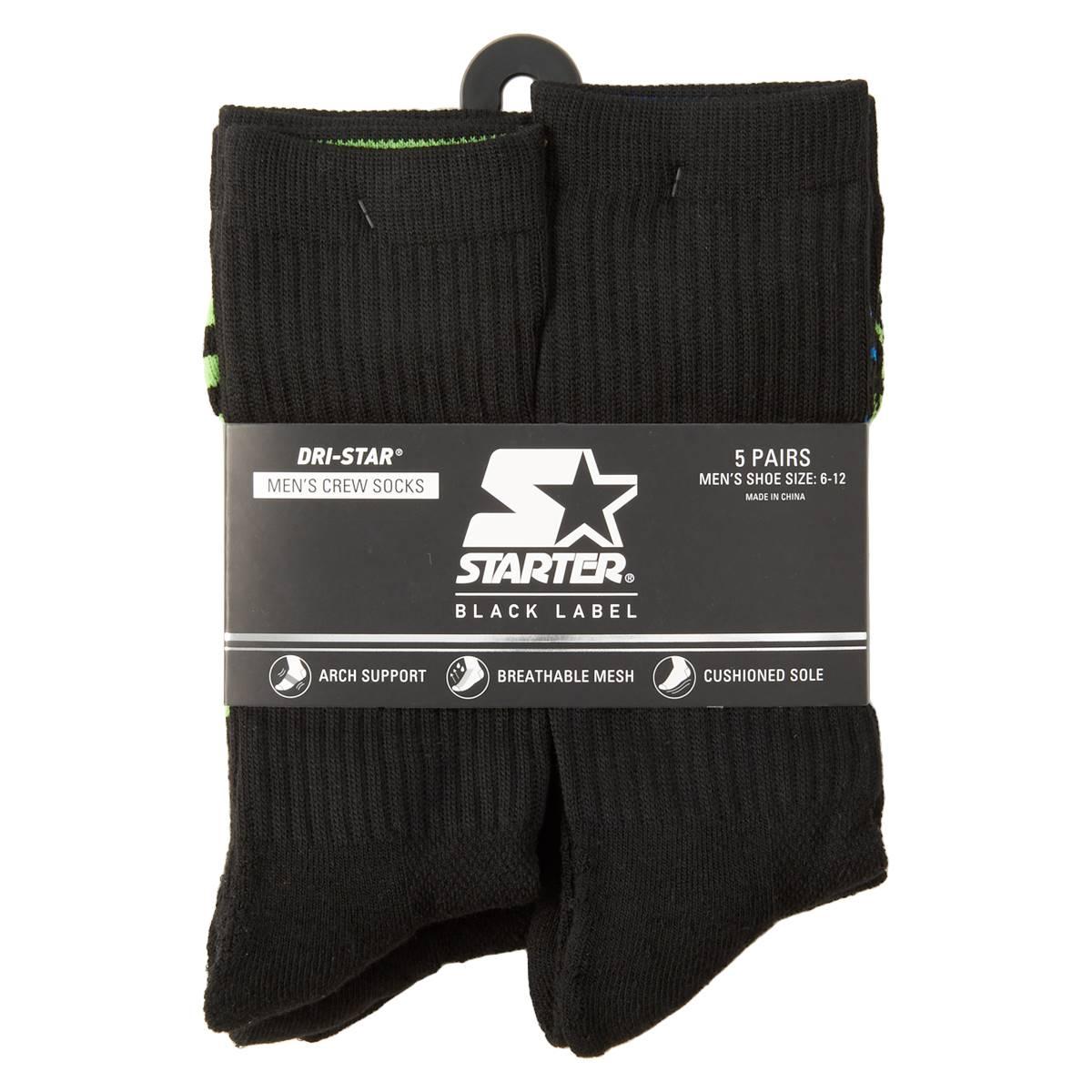 Click here for Mens Starter(R) 5pk. Crew Socks - Black prices