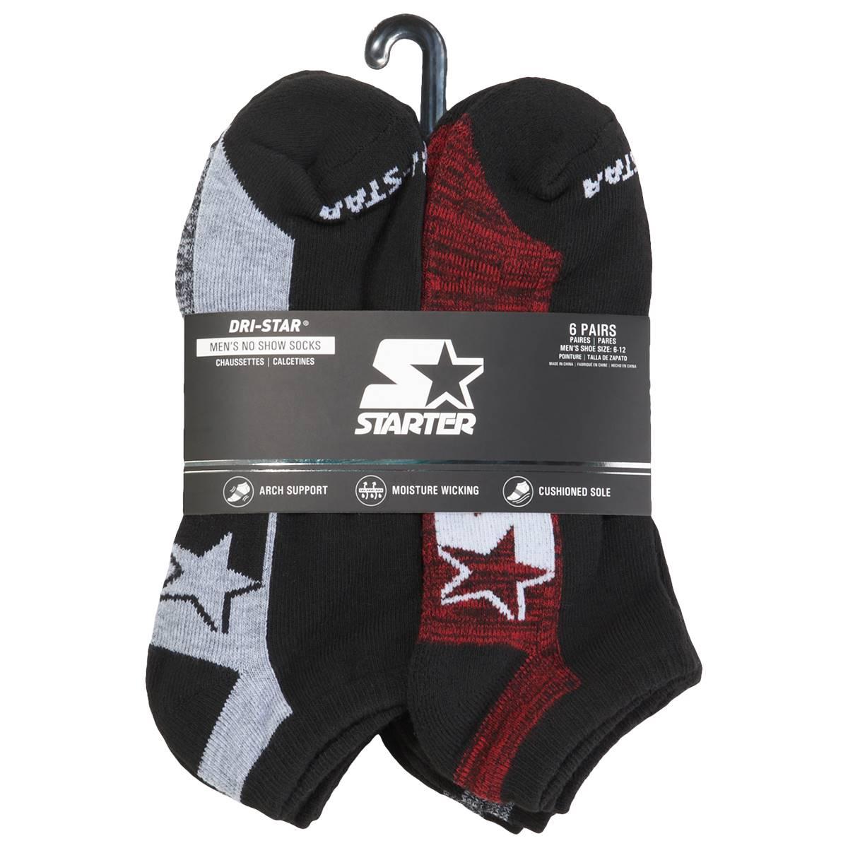 Click here for Mens Starter(R) 6pk. No Show Socks - Black/Red prices