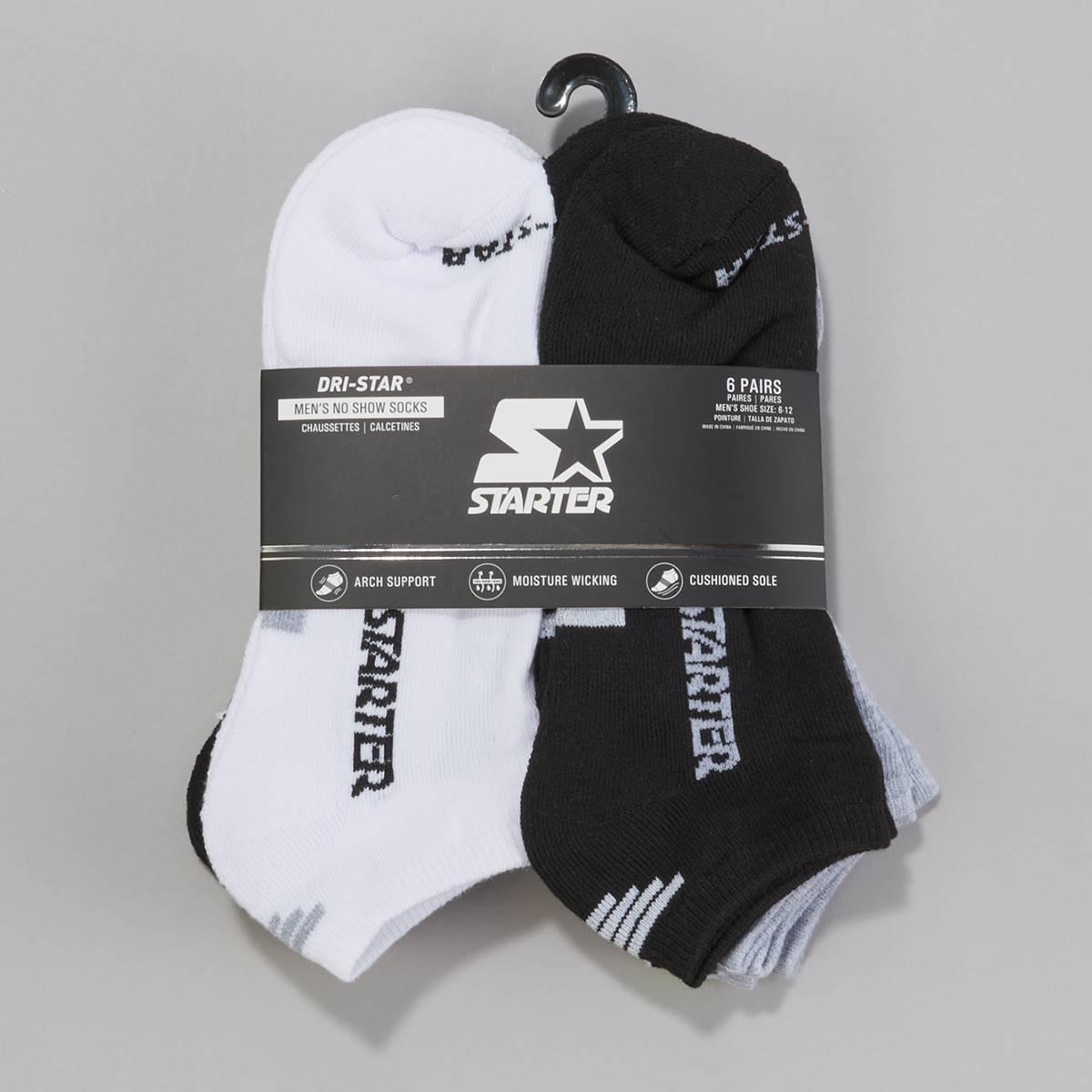 Click here for Mens Starter(R) 6pk. No Show Socks - White/Black/G... prices