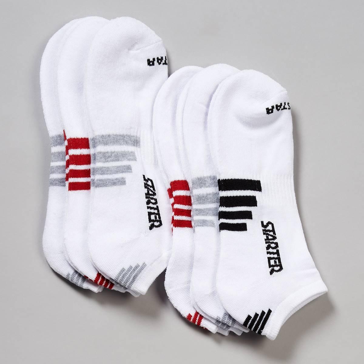 Click here for Mens Starter No Show Socks - White/Red prices