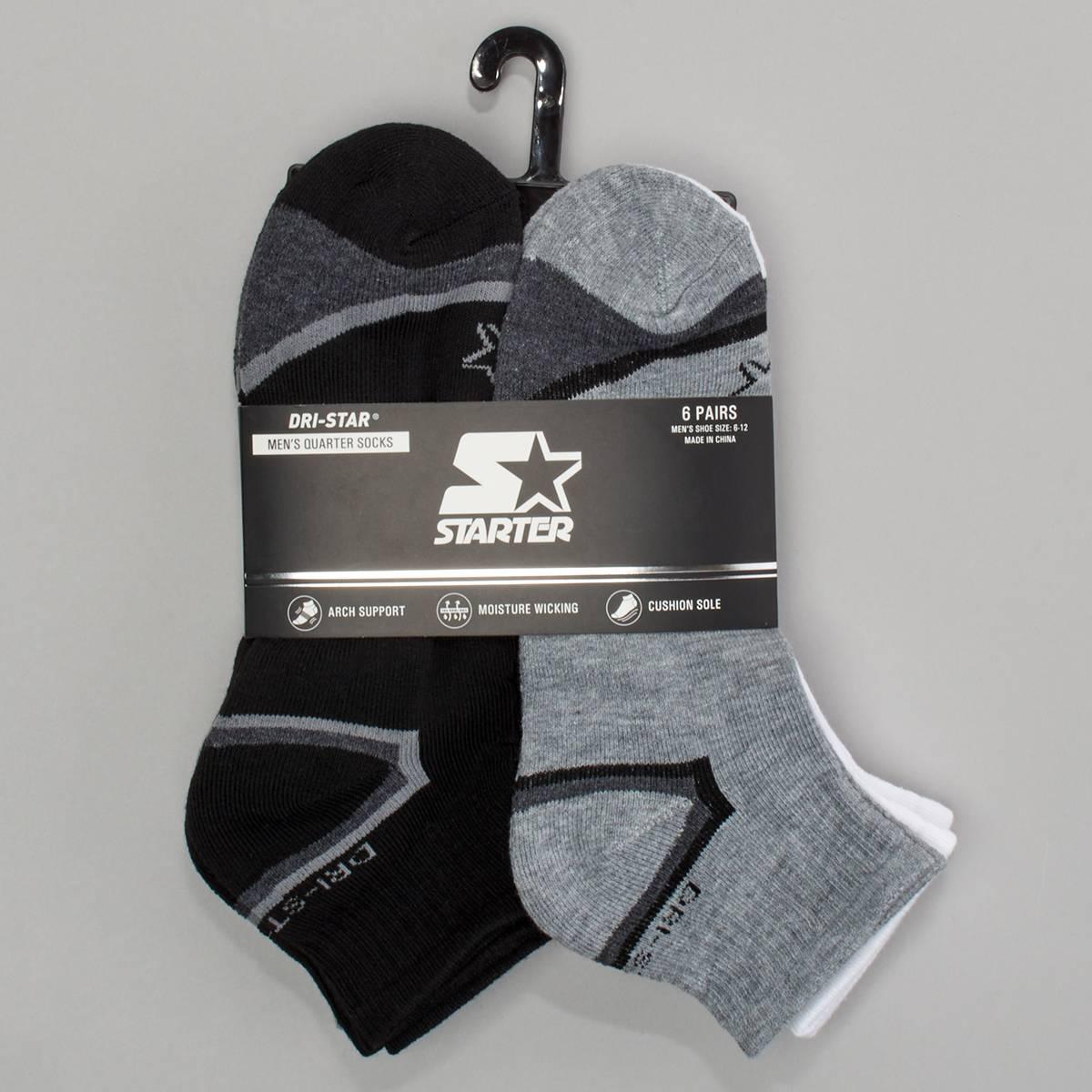 Click here for Mens Starter 6 Pk Heel & Toe Quarter Socks - Black... prices