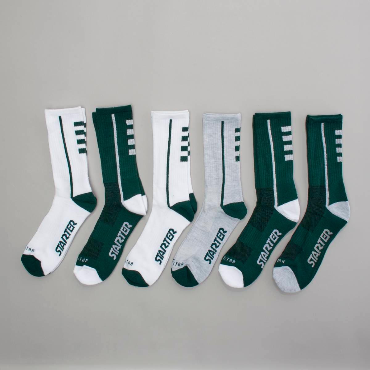 Click here for Mens Starter 6pk. Stadium Crew Socks - Green/White prices