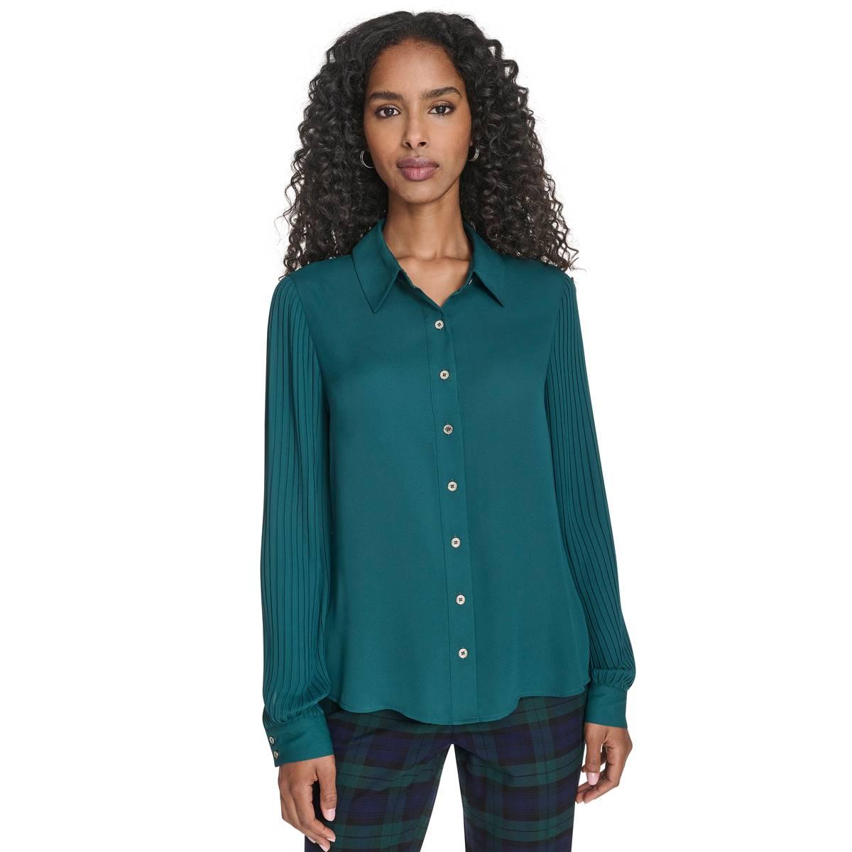 Click here for Womens Tommy Hilfiger Long Pleated Sleeve Button F... prices