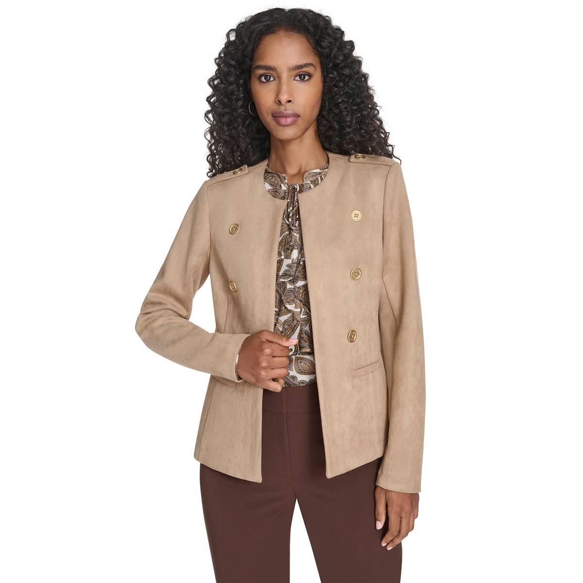 Tommy Hilfiger Womens Scuba Suede Long Sleeve Jacket - Tannin