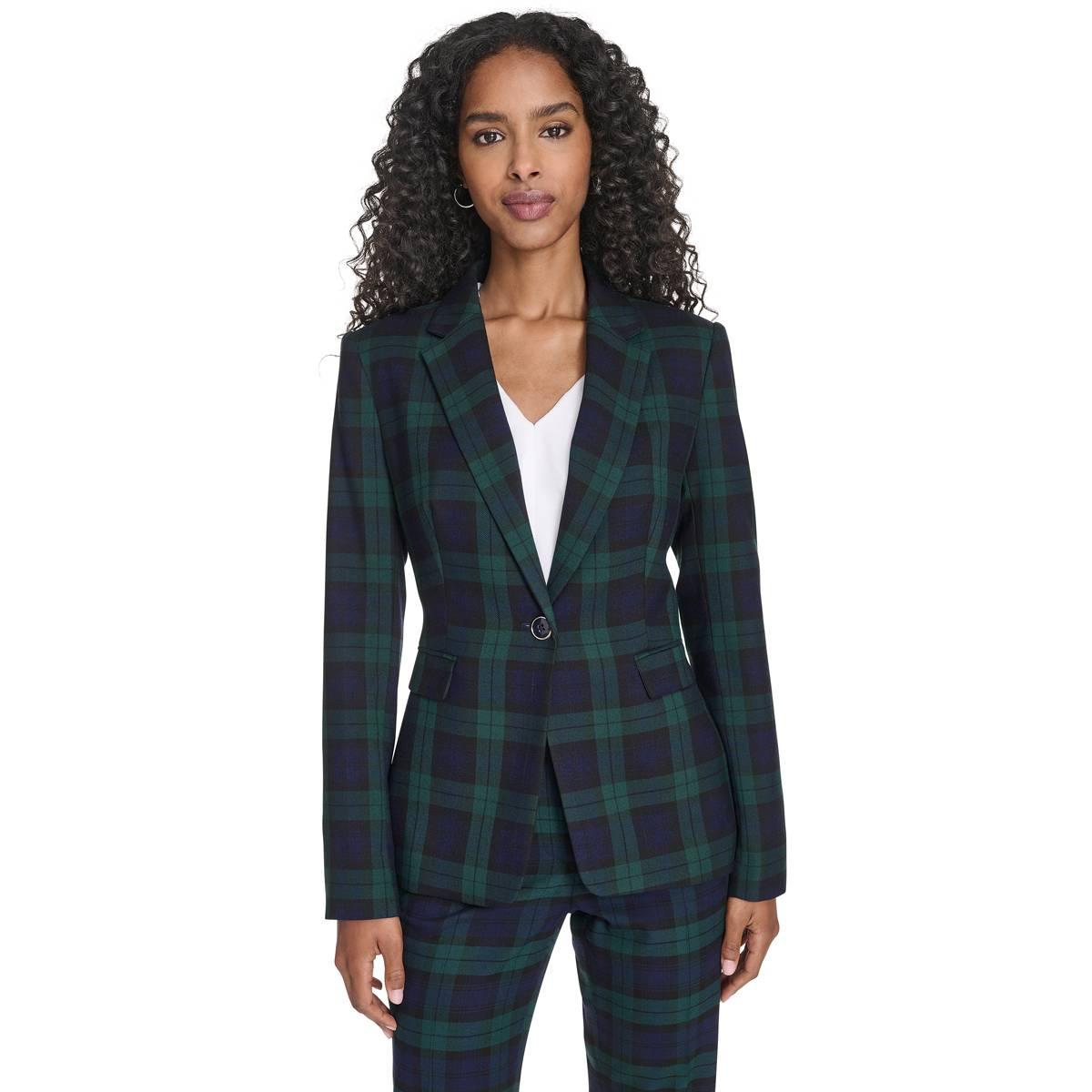 Click here for Womens Tommy Hilfiger One Button Plaid Slim Fit Bl... prices