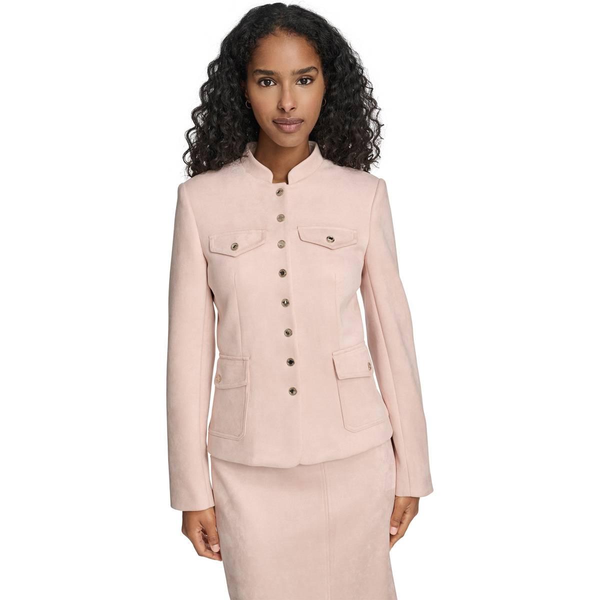 Tommy Hilfiger Womens Scuba Suede Riding Band Collar Jacket - Pink