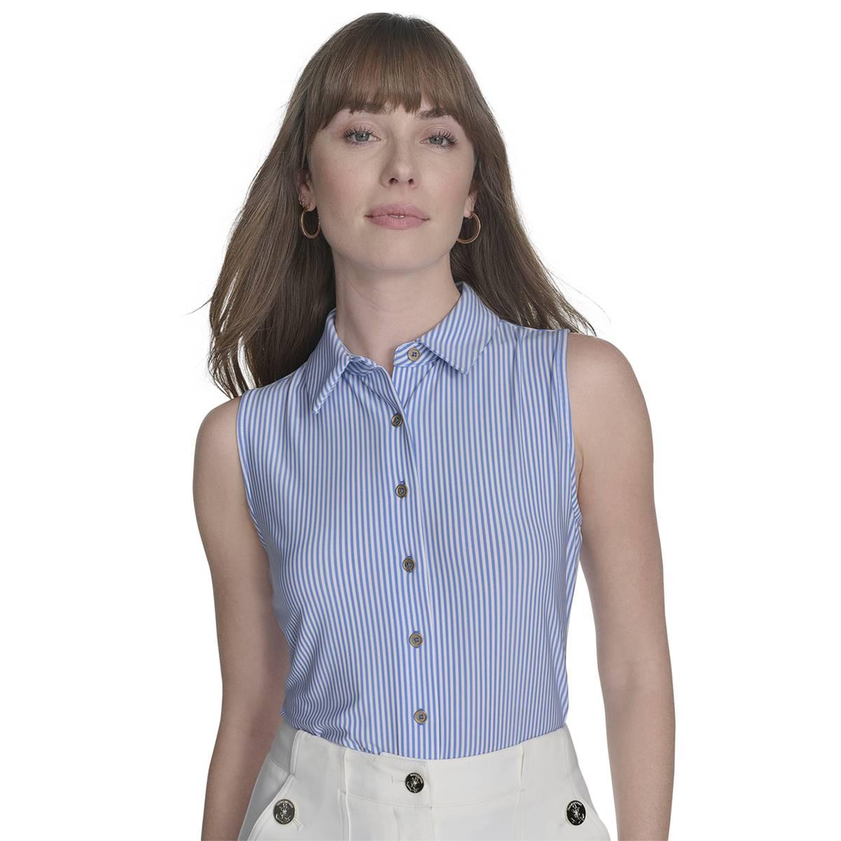 Click here for Womens Tommy Hilfiger Sleeveless Stripe Button Fro... prices