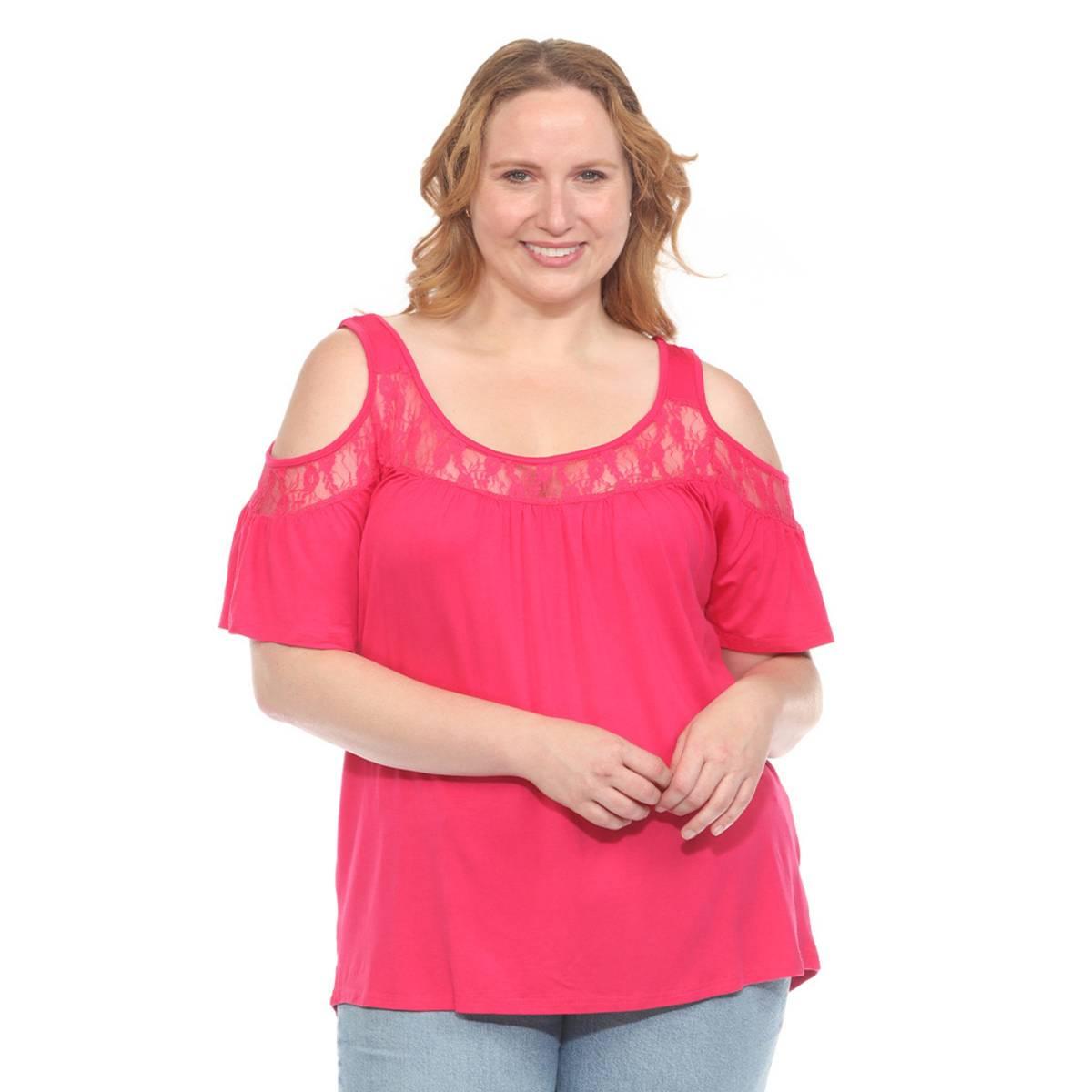 Click here for Plus Size White Mark Cold Shoulder Lace Trim Knit... prices