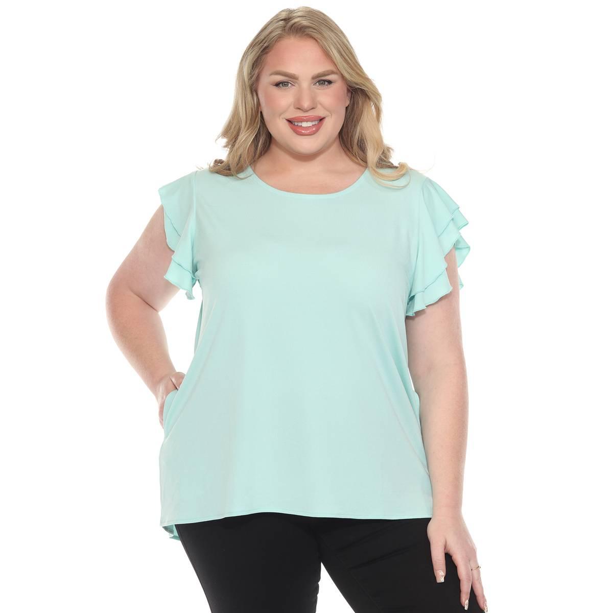 Click here for Plus Size White Mark Ruffled Sleeve Solid Top prices