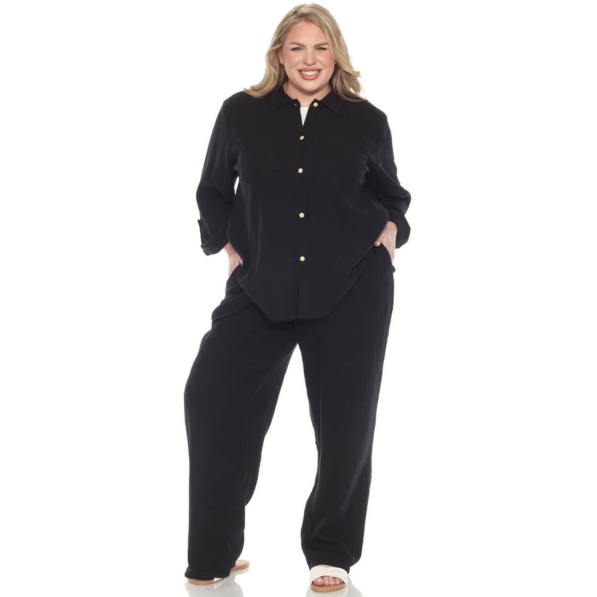 Click here for Plus Size White Mark Long Sleeve Button Down Cotto... prices