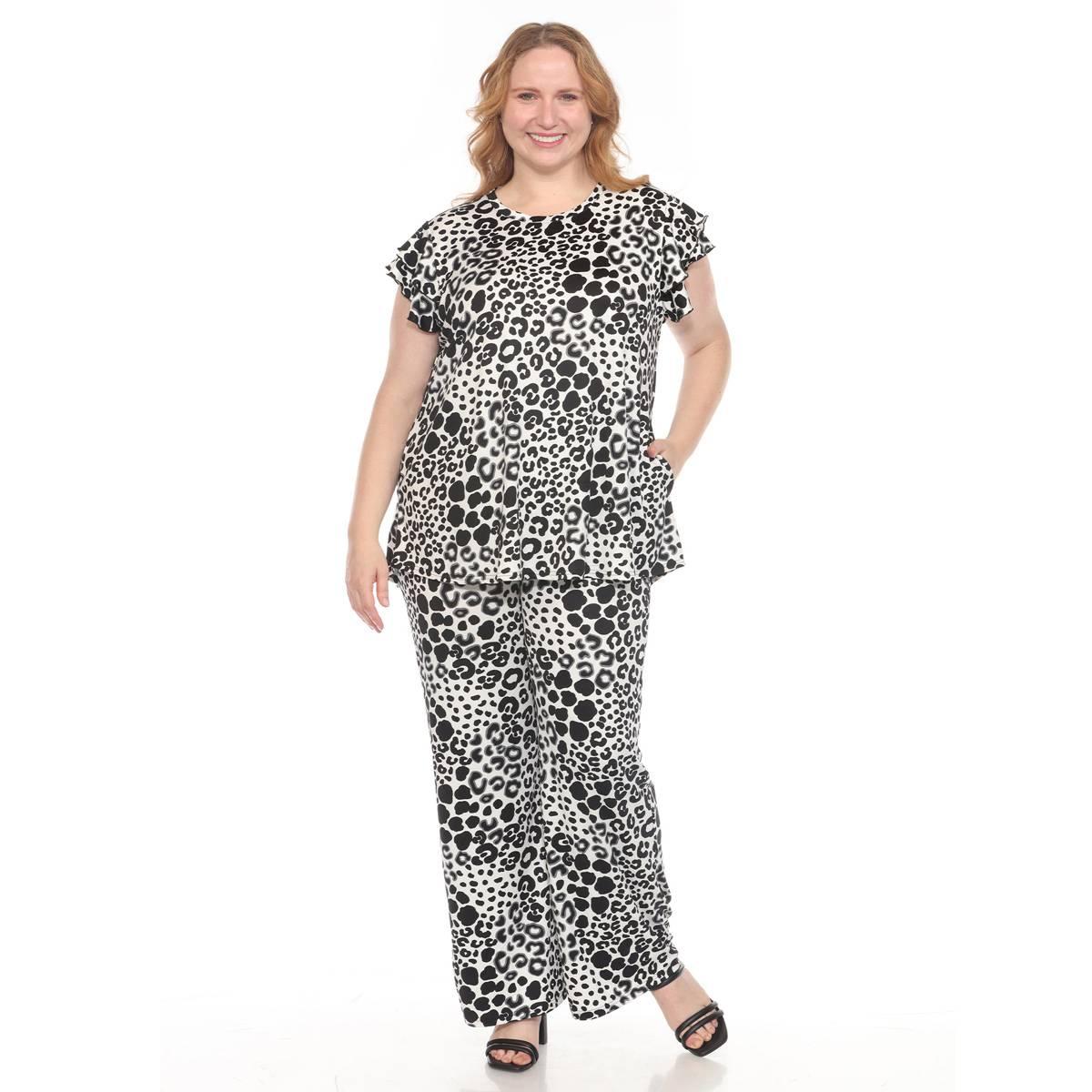 Click here for Plus Size White Mark Bold Leopard Print 2pc. Ruffl... prices