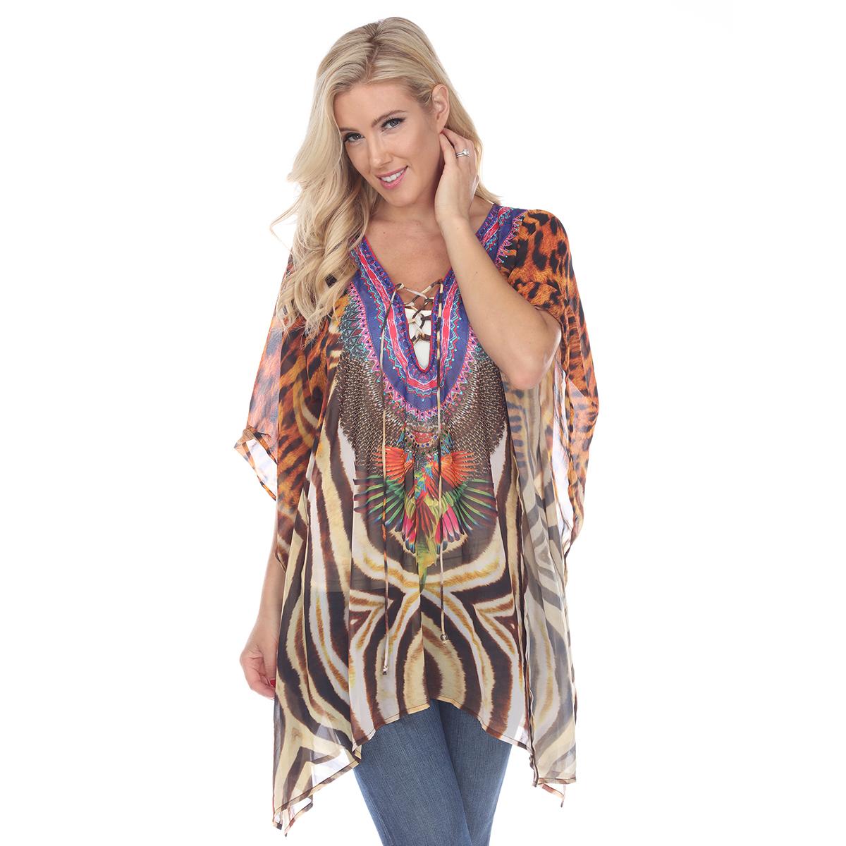 Click here for Womens White Mark Tiger Leopard Caftan Blouse prices